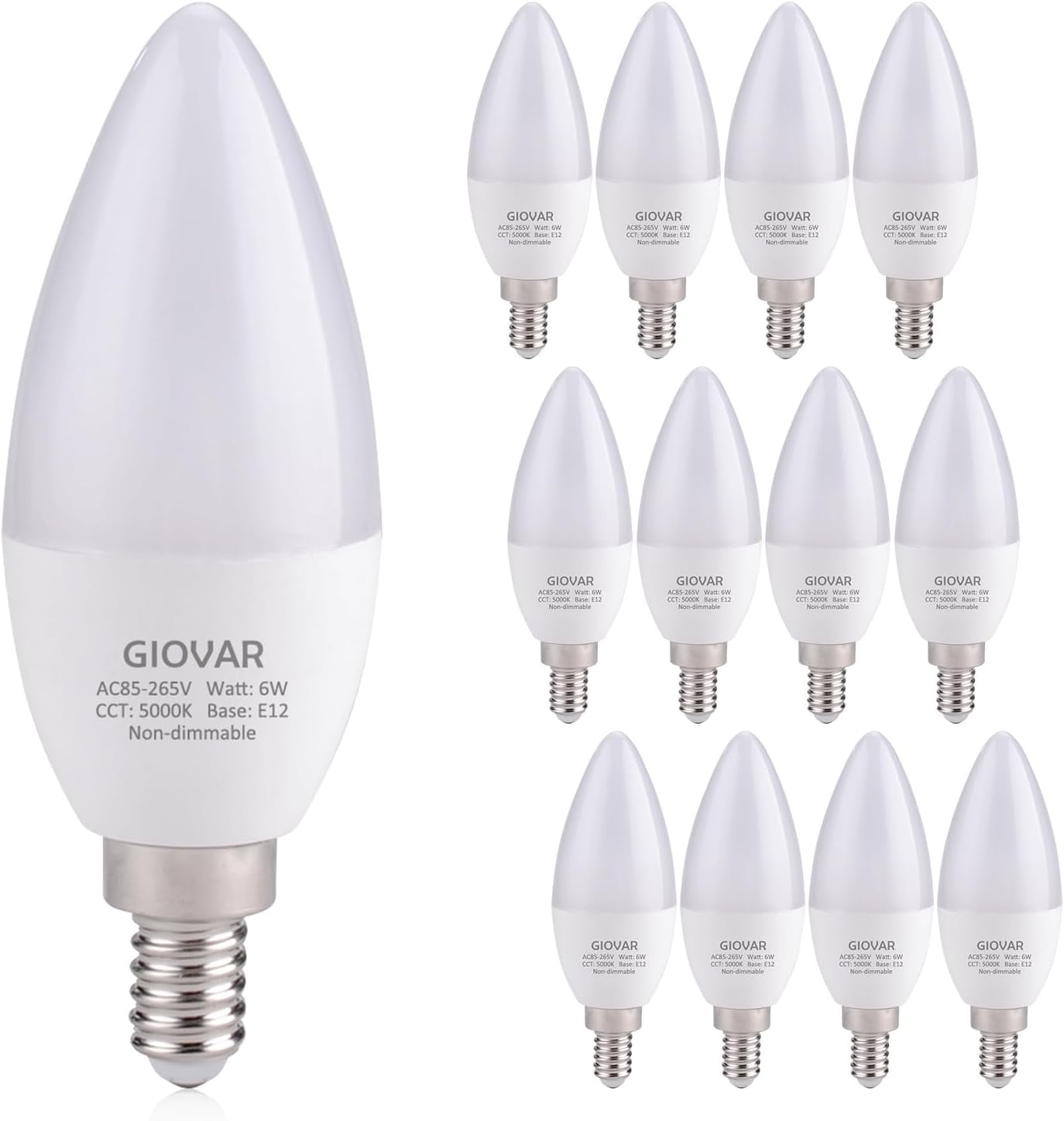 12-Pack YANTON Celing Fan Light Bulbs 60 Watt, Daylight 5000K, E12 ...