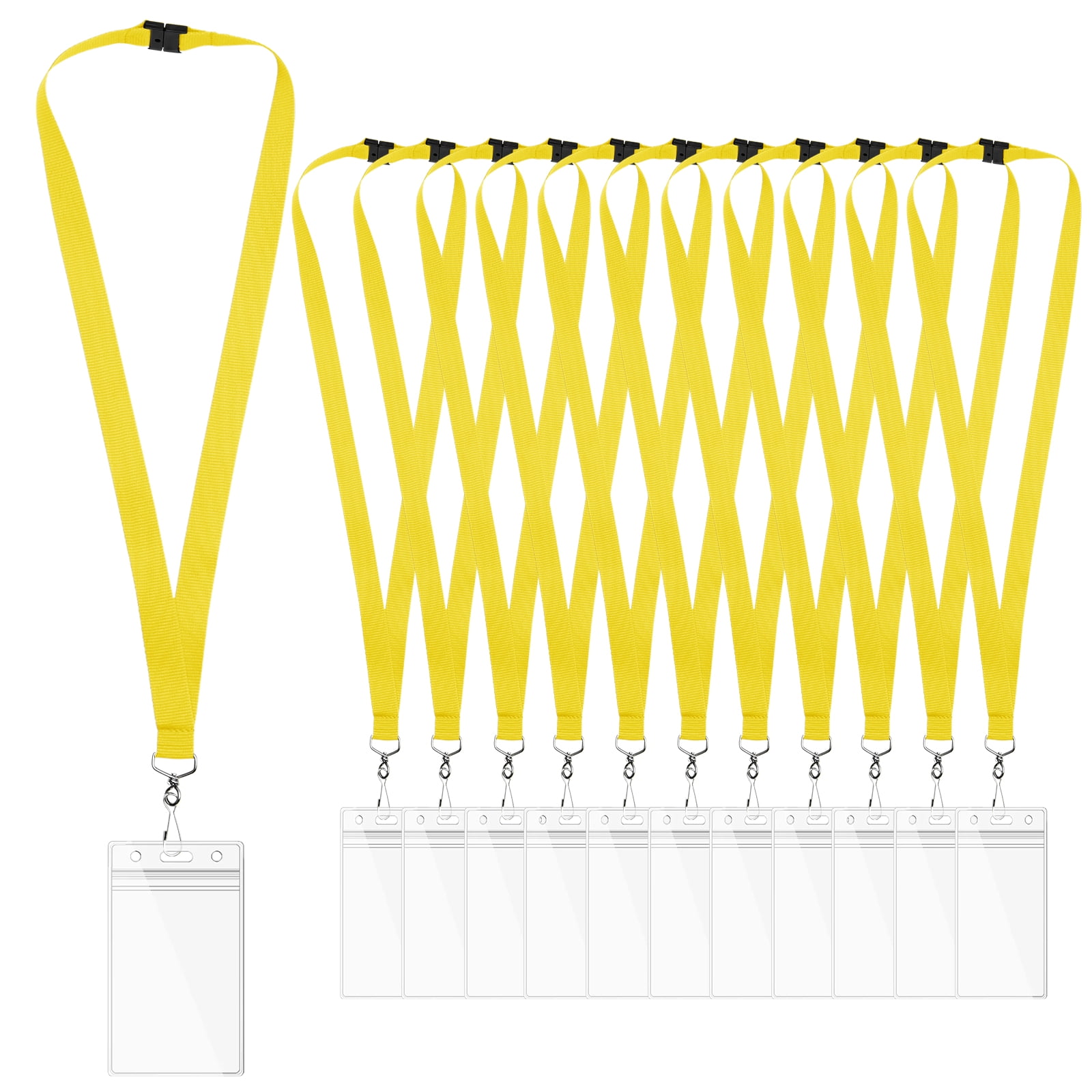 12-Pack Yellow Lanyards with Safety Breakaway, Waterproof Badge Holders ...