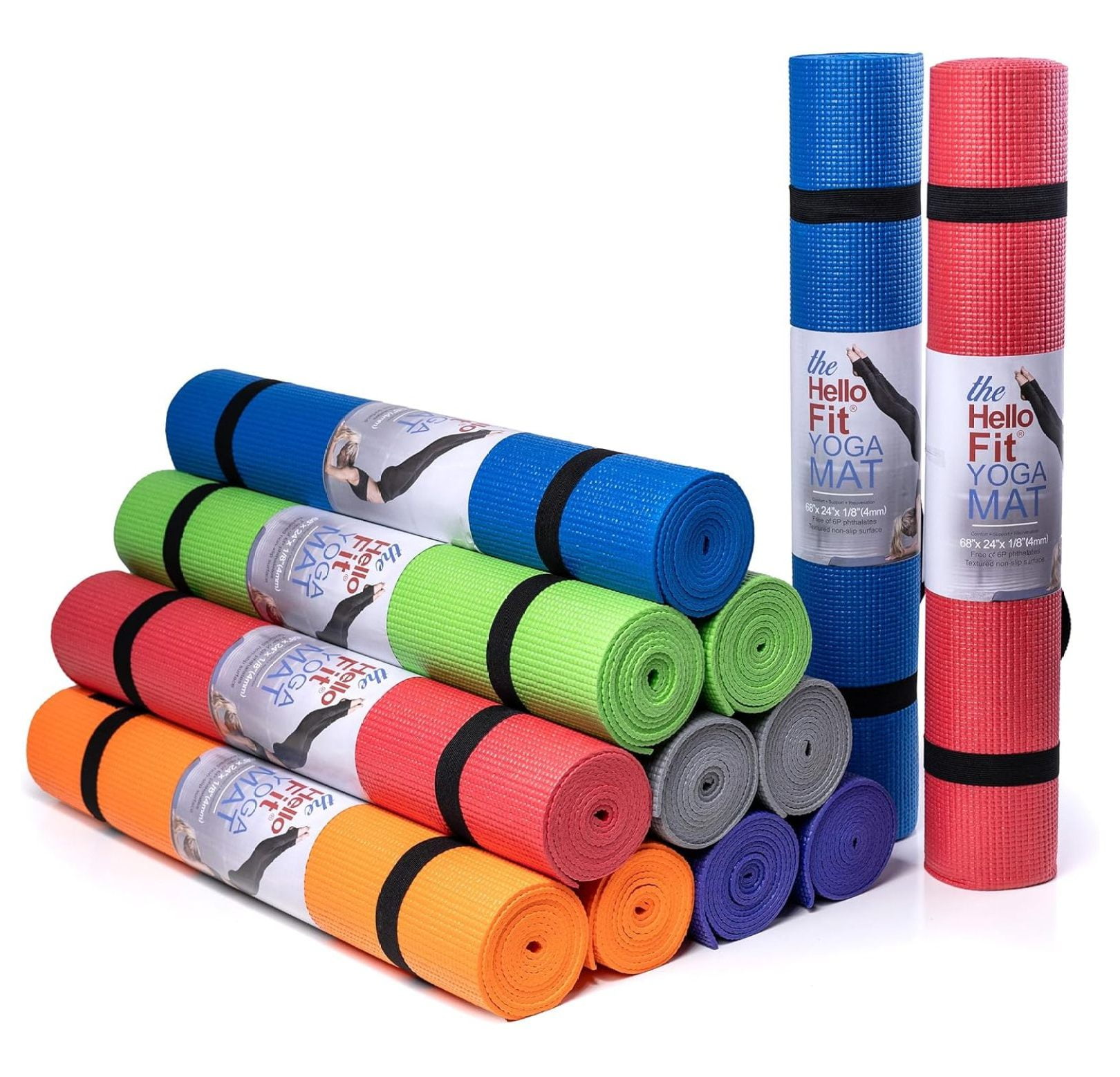 12 Pack Yoga Mat With Carrying Strap, 68" x 24" Non Slip , 4mm Thick ...
