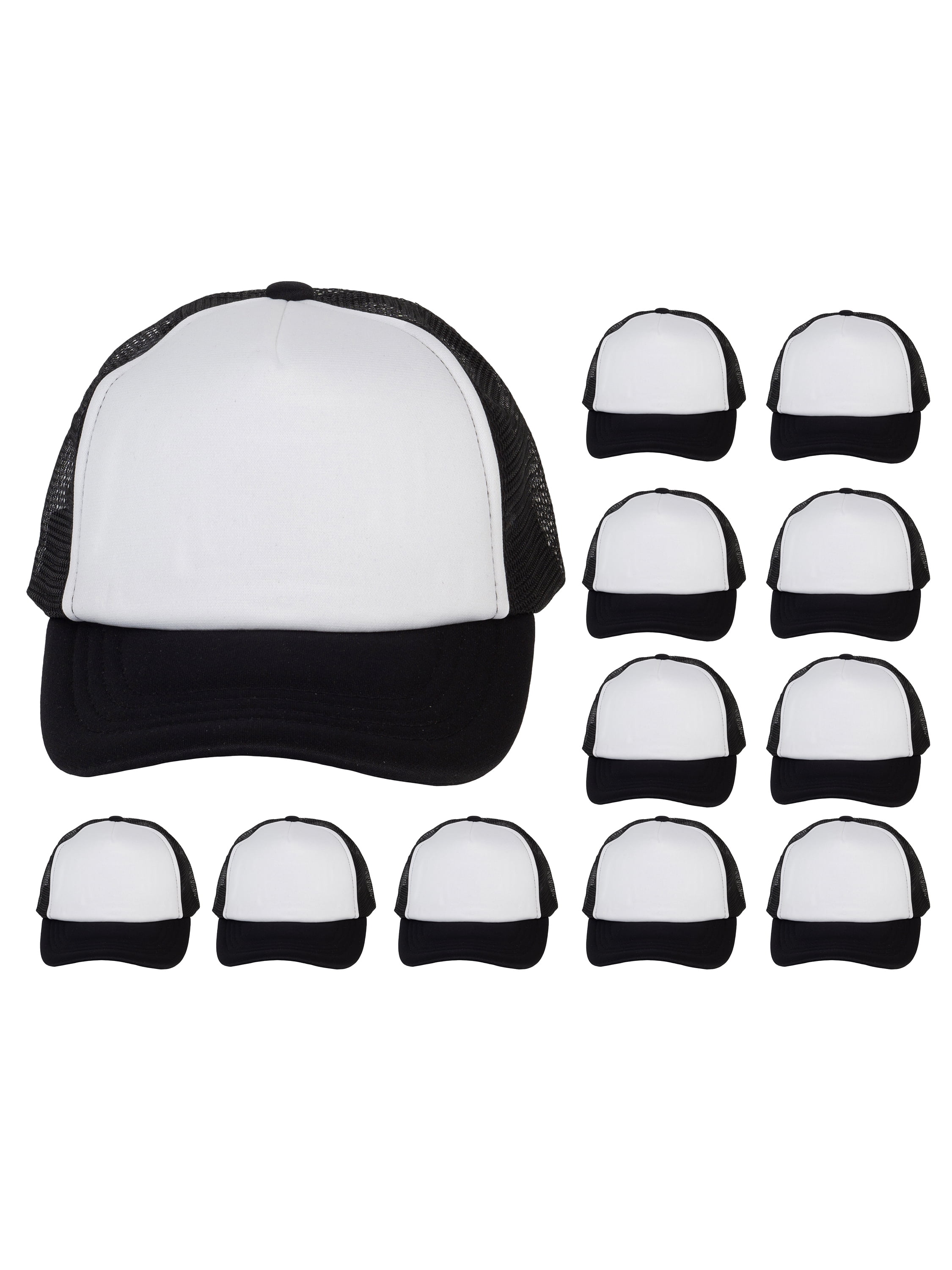 12-Pack Youth Snapback Trucker Hat Foam Mesh Dozen Caps For Kids, Black ...