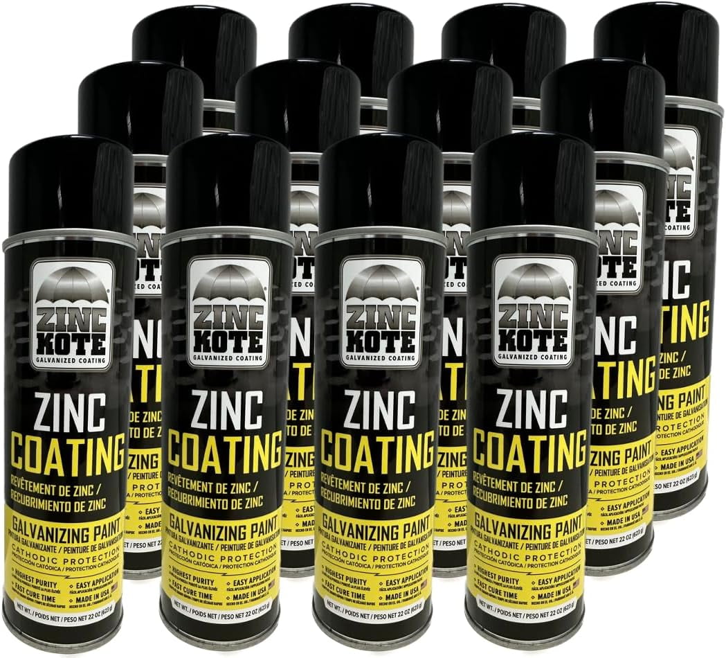 12 Pack - ZincKote Zinc Cold Galv Aerosol Spray - 22oz Tall Can - Paint ...