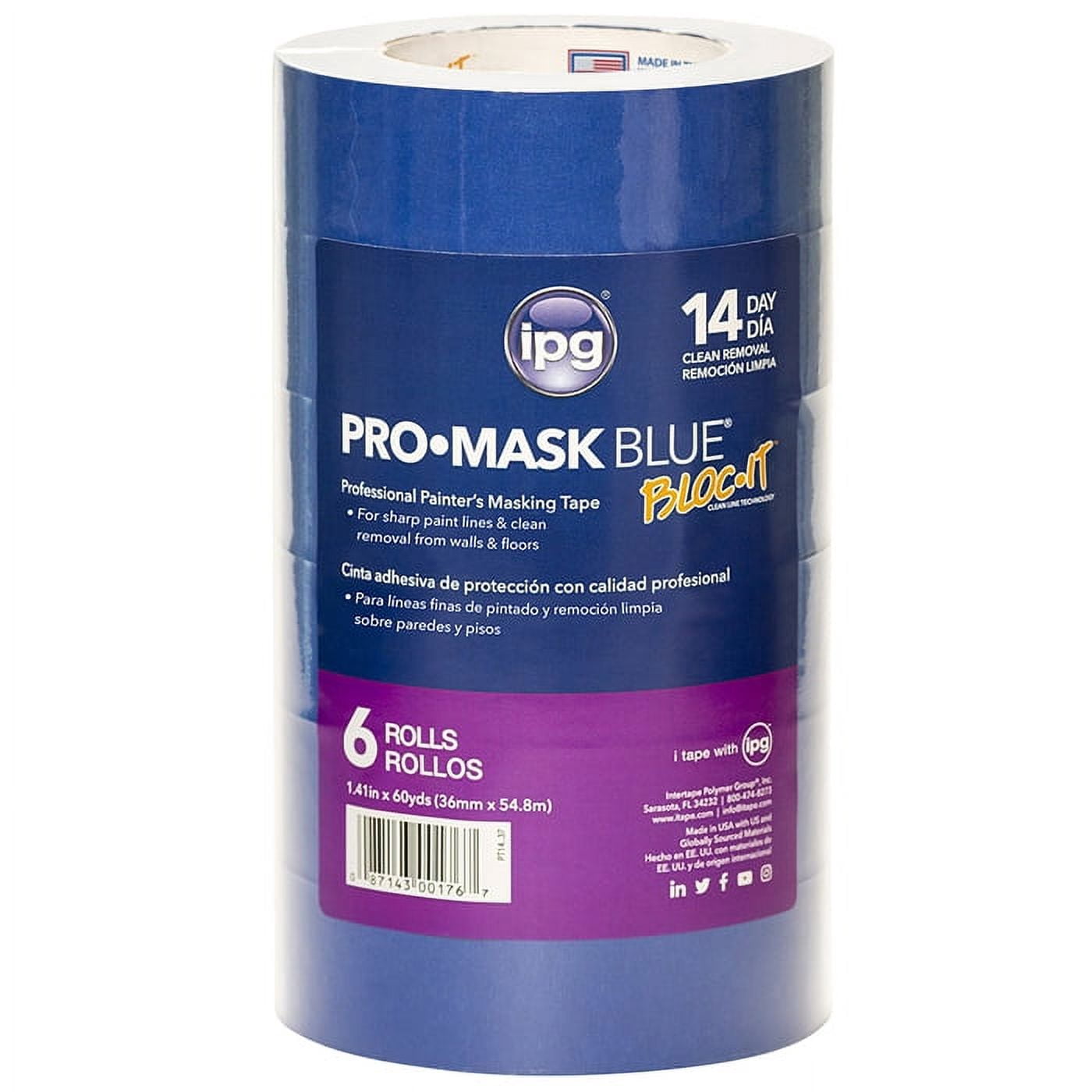 12-Pack of 1.41” x 60 yds Intertape PT14 ProMask Blue Blue Masking Tape ...