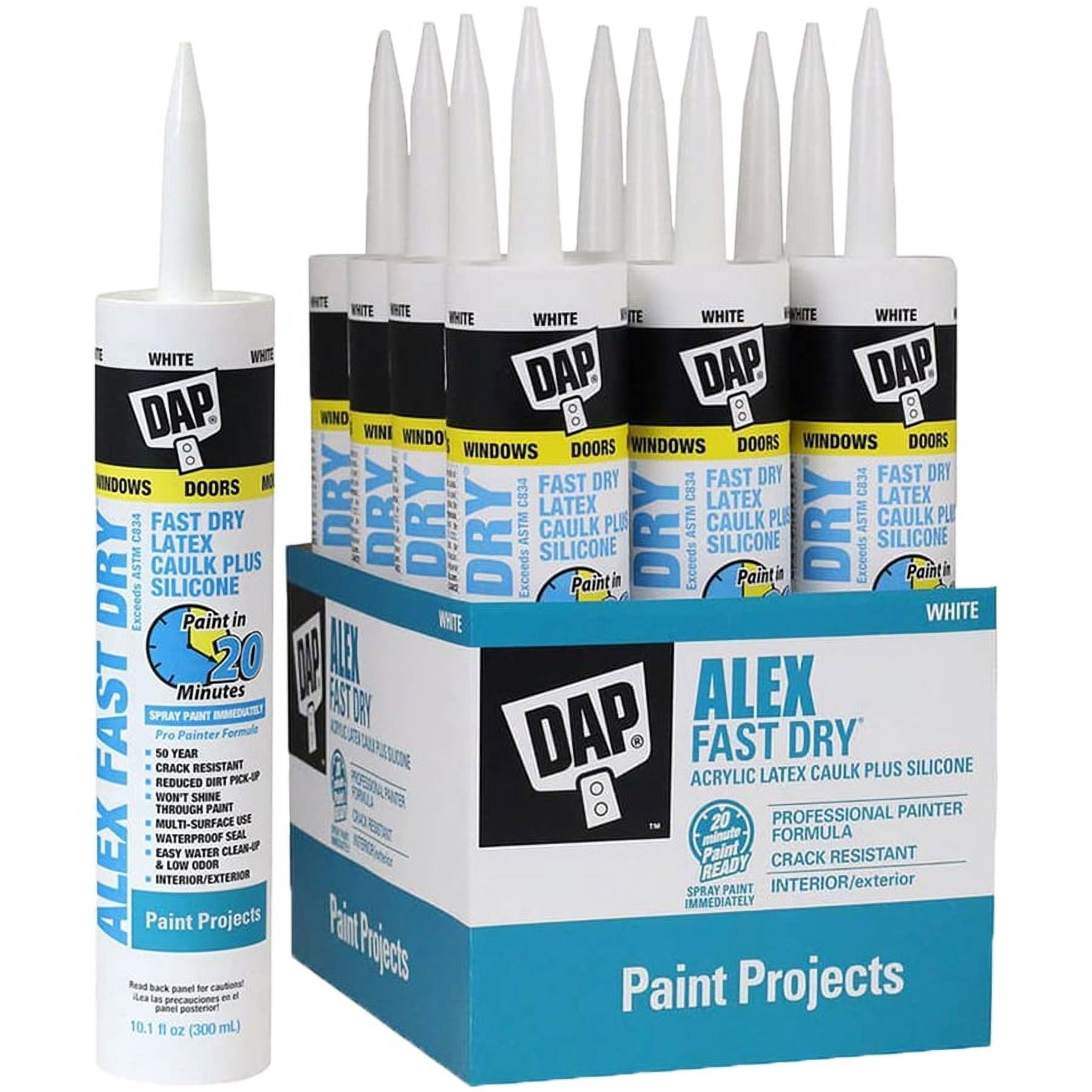 12 Pack of 10.1 oz Dap 18425 Alex Fast Dry White Acrylic Latex Caulk ...