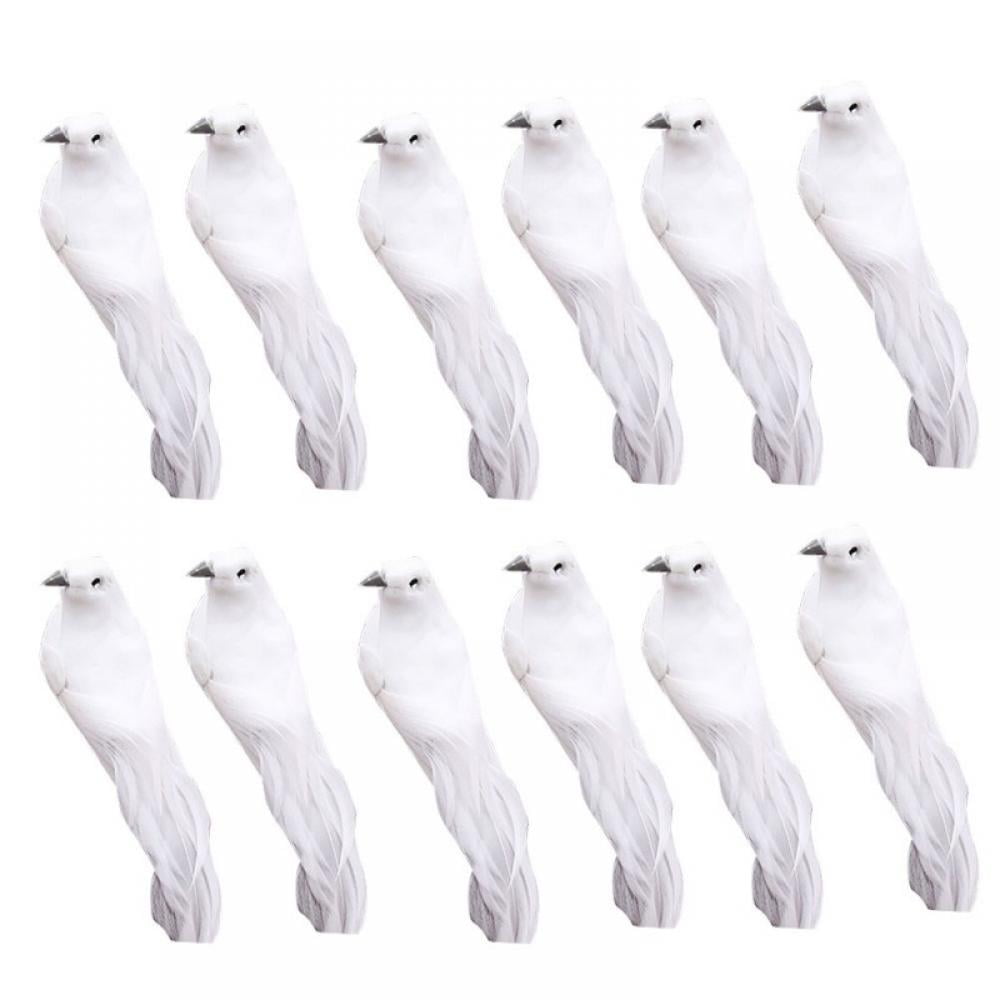 12 Pack of Artificial Doves Fake Long Tail Doves Foam Feather White ...
