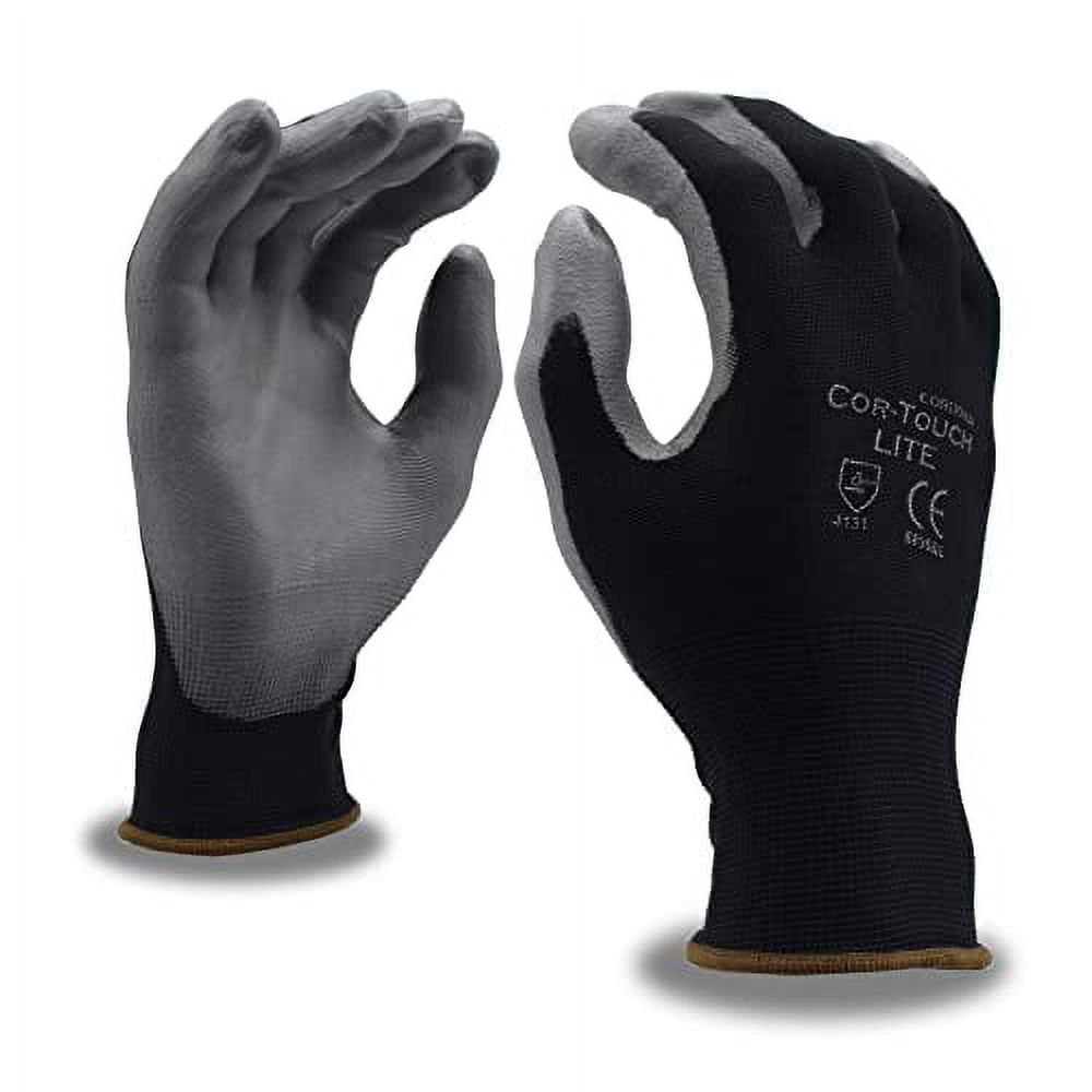 12-Pack of Cordova 6895BL Cor-Touch Lite Premium Work Gloves, 15-Gauge, Black Nylon Shell, Gray ...