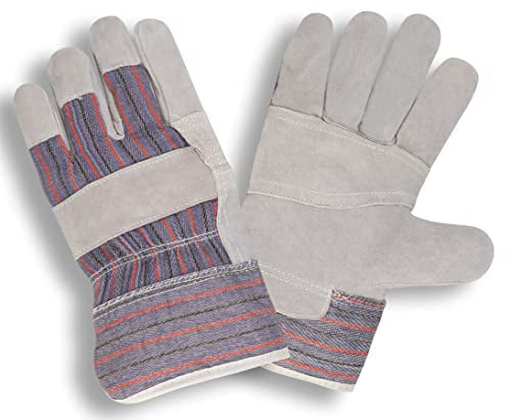 12-Pack of Cordova 7210 Economy Shoulder Leather Palm Work Gloves, Patch Palm, Striped Back ...