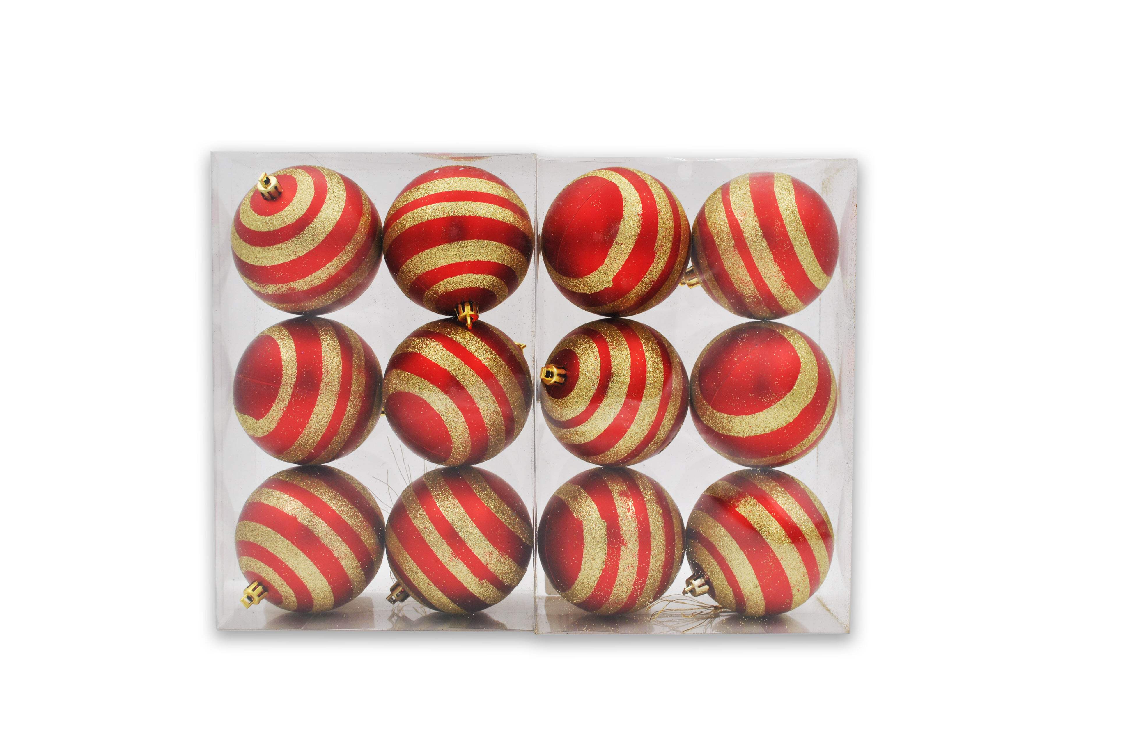 12 Pack of Matte Red Ball Ornaments with Gold Glitter Stripes - Walmart.com