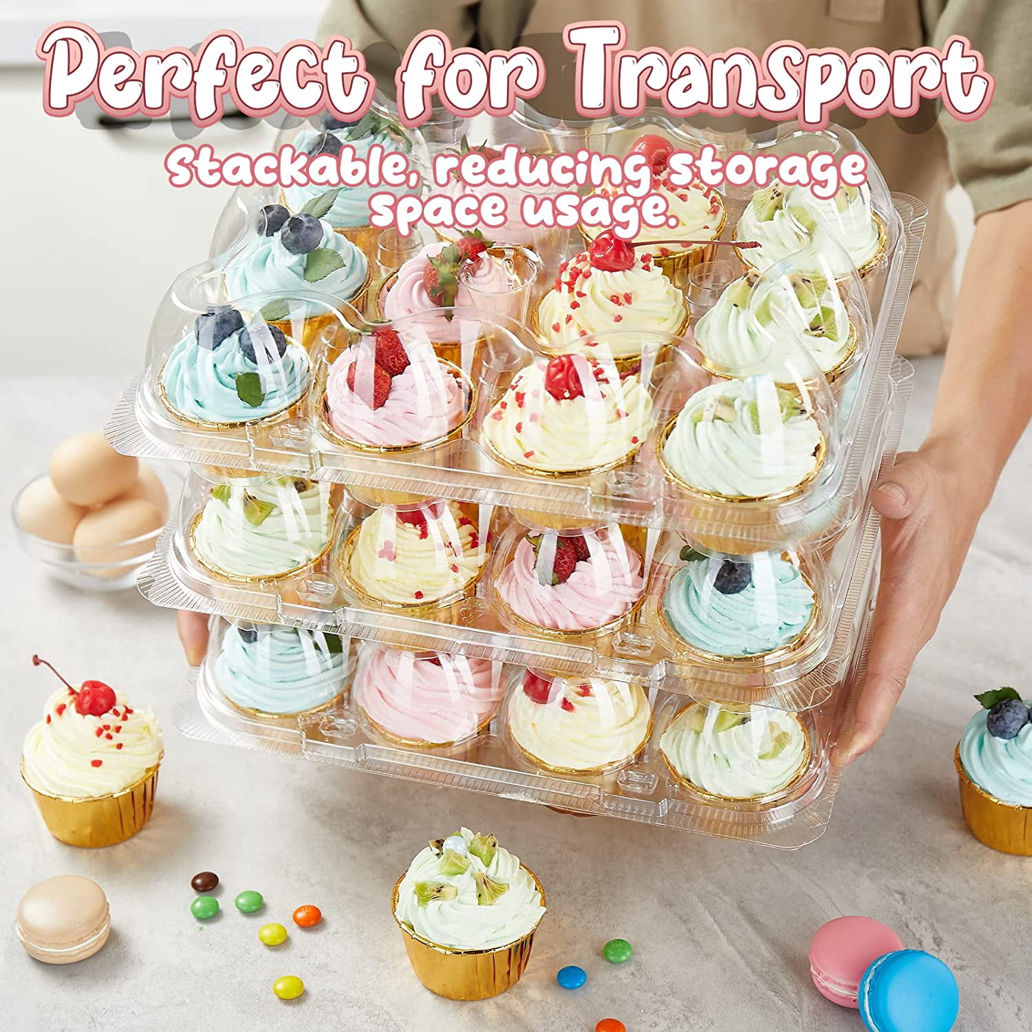 (12 Pack x 20 Sets) Stackable Cupcake Carrier with 240 Pack Liners ...