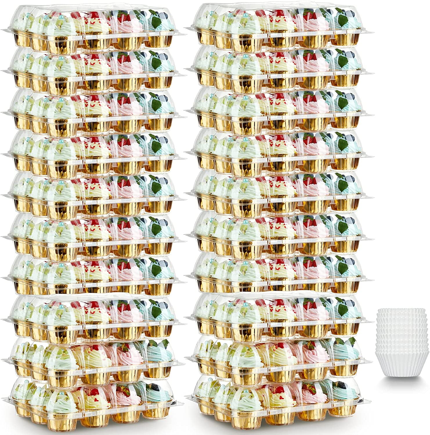 (12 Pack x 20 Sets) Stackable Cupcake Carrier with 240 Pack Liners ...
