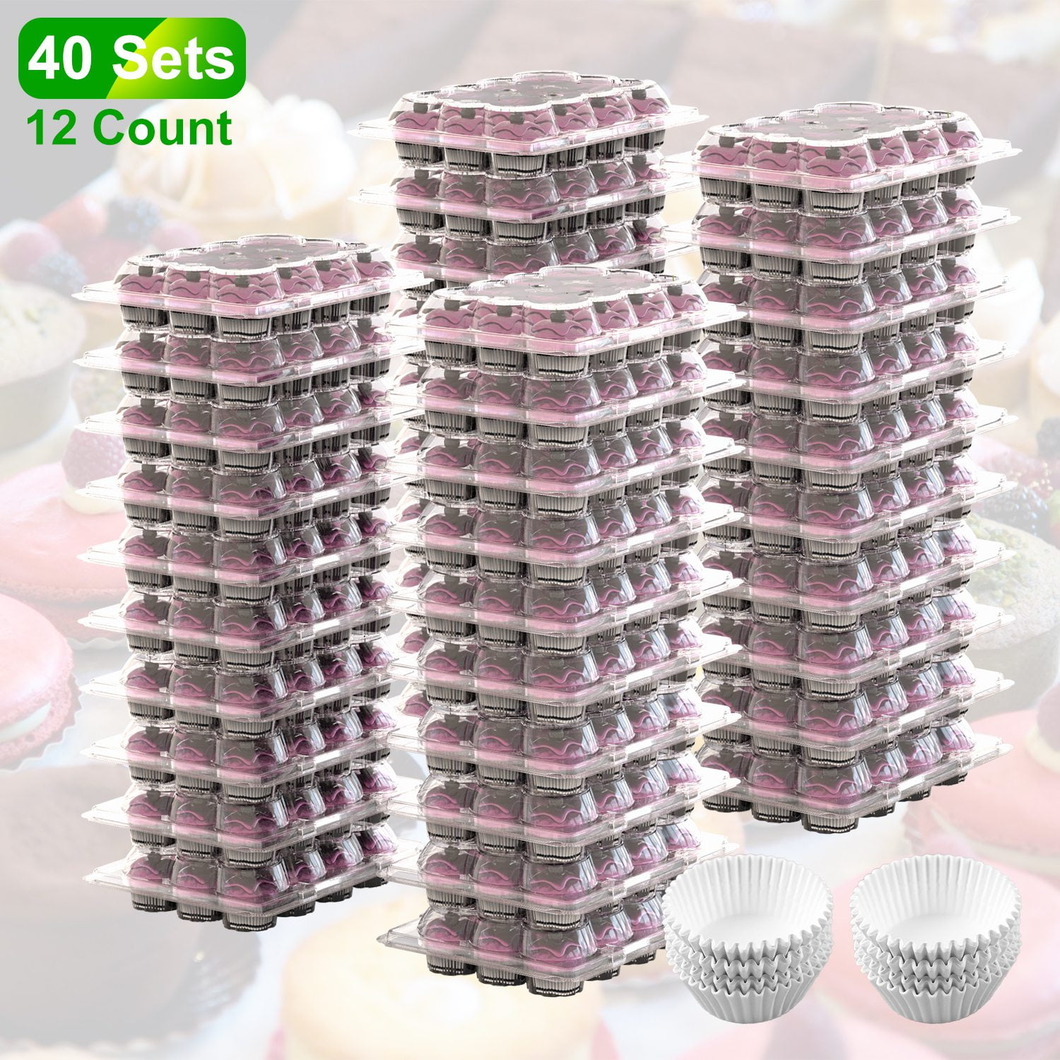(12 Pack x 40 Sets) Stackable Cupcake Carrier Holders with 480 Pack ...