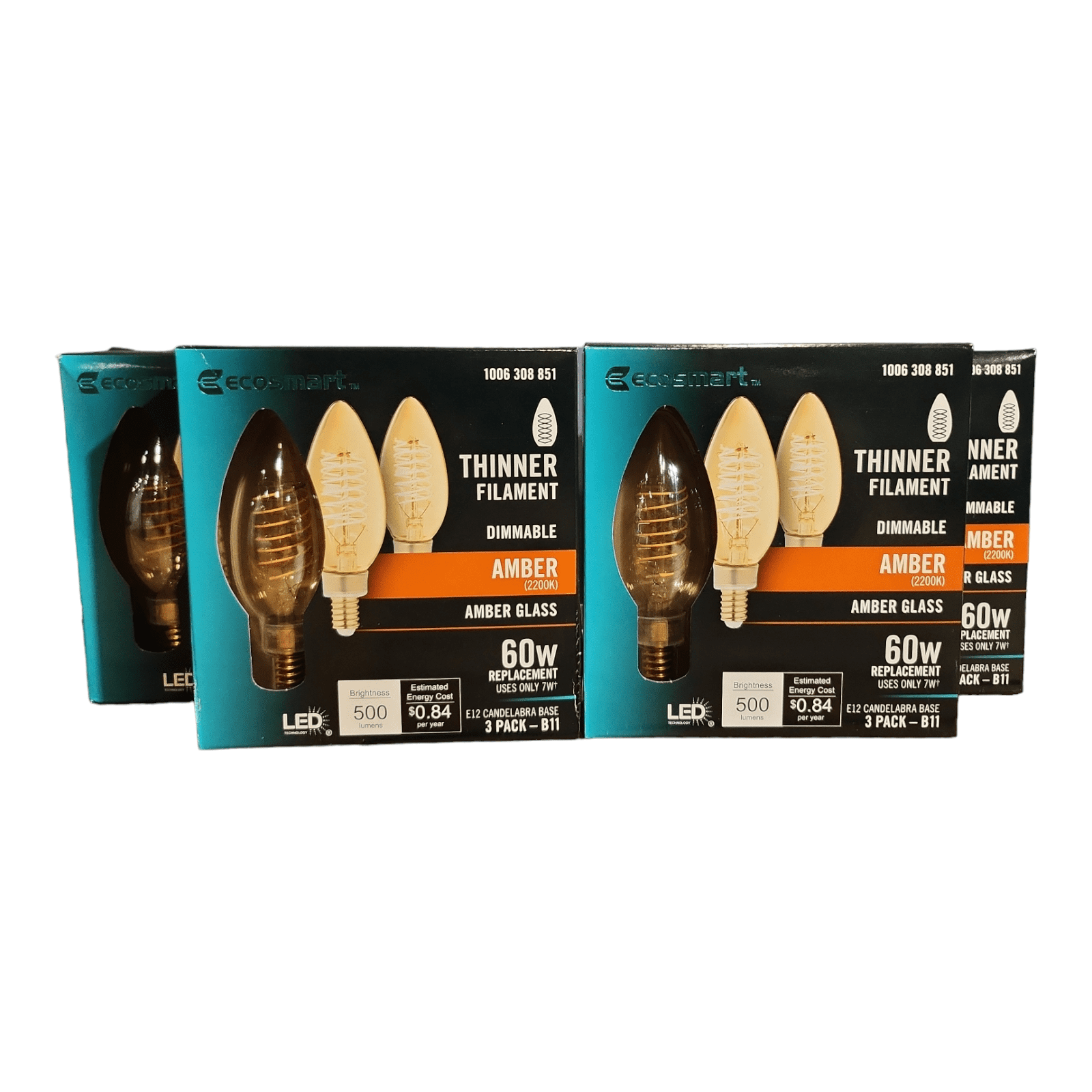 12-PackEcosmart 60W B11 Dimmable Candelabra Filament LED Light Bulbs ...