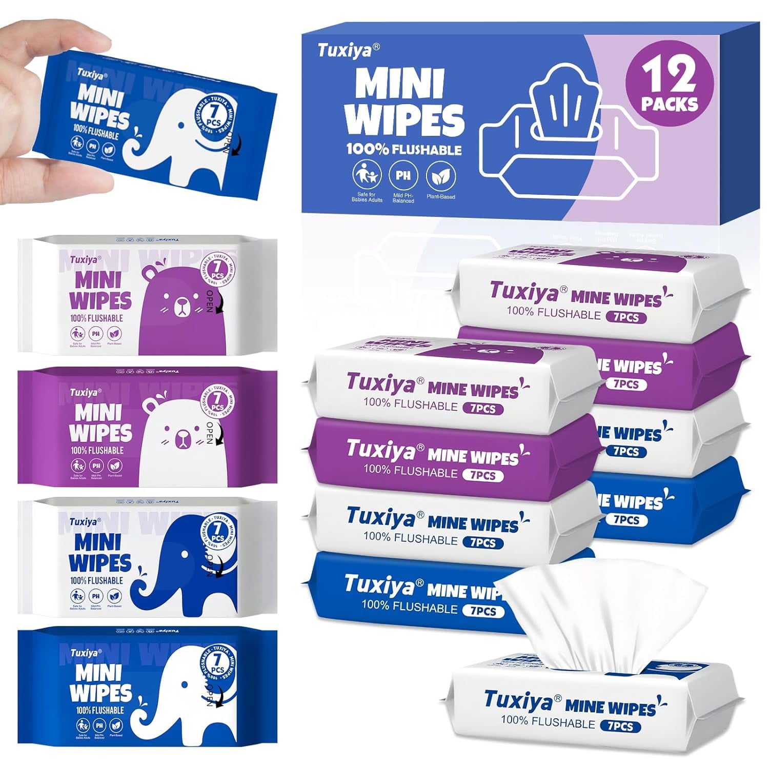 12 PackTravel Flushable Wipes with Aloe & Vitamin E,Impossibly Compact ...
