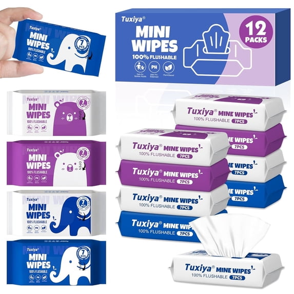 12 PackTravel Flushable Wipes with Aloe & Vitamin E,Impossibly Compact ...