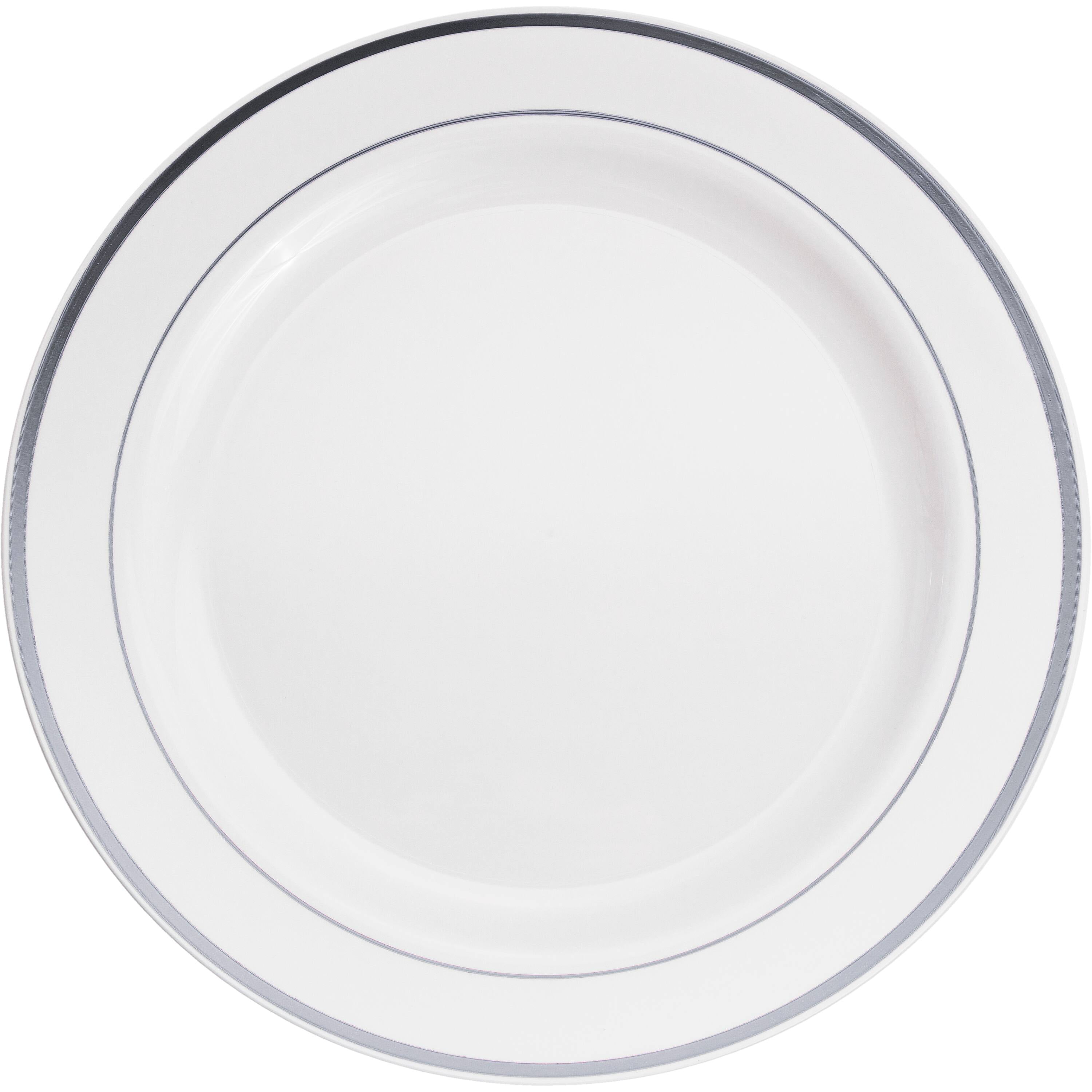 12 Packs: 10 ct. (120 total) 10.3" Round Banquet Plates with Silver ...