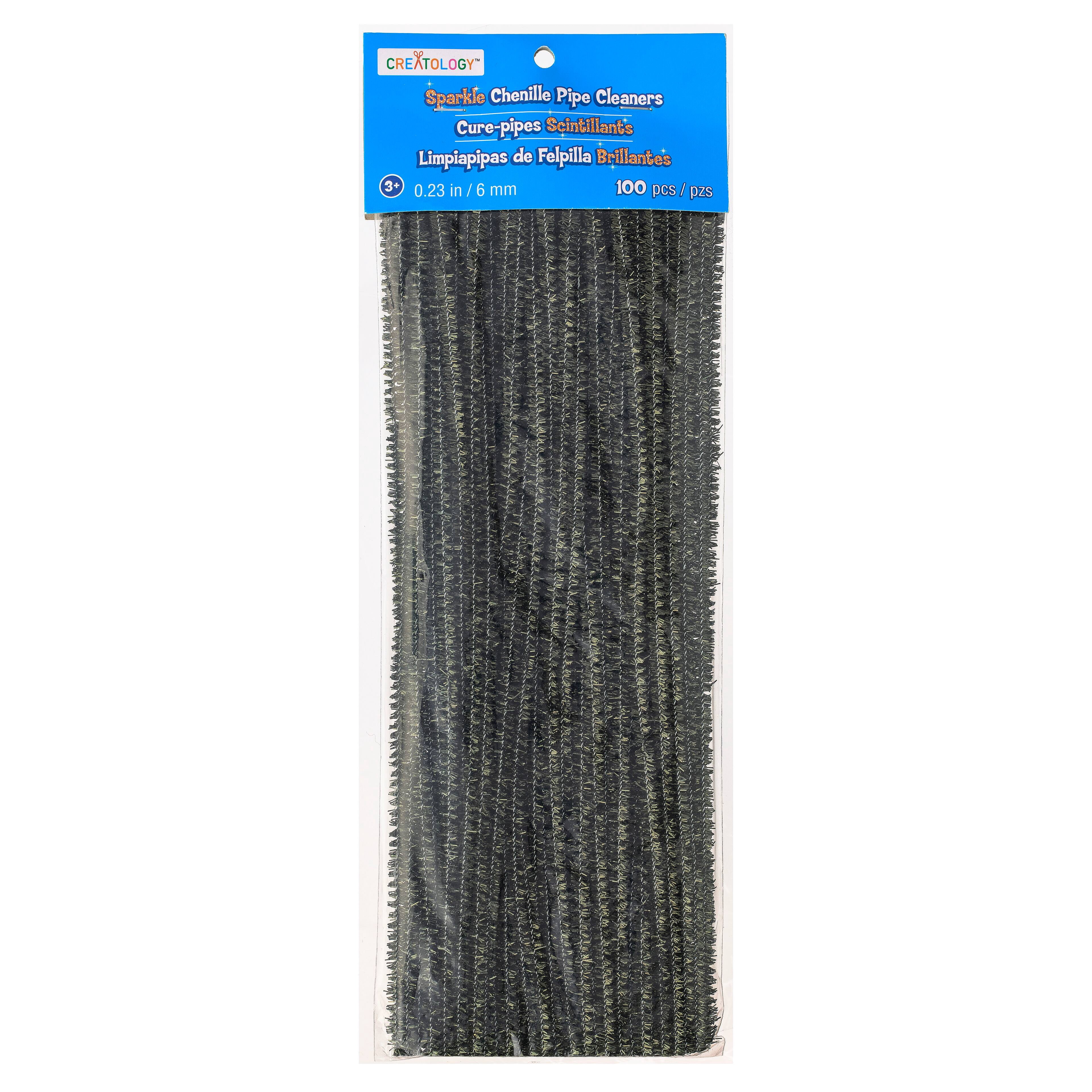 12 Packs: 100 ct. (1,200 total) Black Glitter Chenille Pipe Cleaners by ...