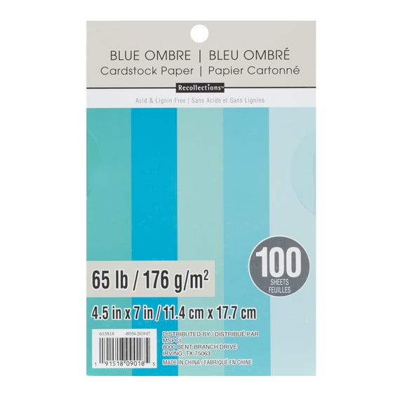 12 Packs: 100 ct. (1,200 total) Blue Ombre 4.5" x 7" Cardstock Paper by ...