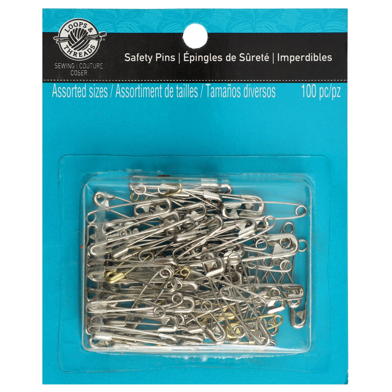 12 Packs: 100 ct. (1,200 total) Mixed Safety Pins by Loops & Threads ...