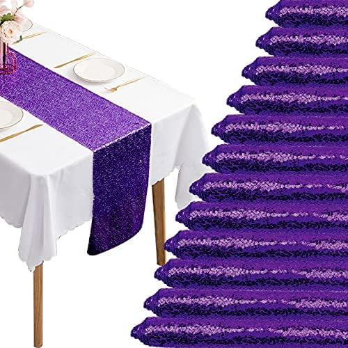 12 Packs 12 X 108 Inch Purple Sequin Table Runner Glitter Dining Table ...