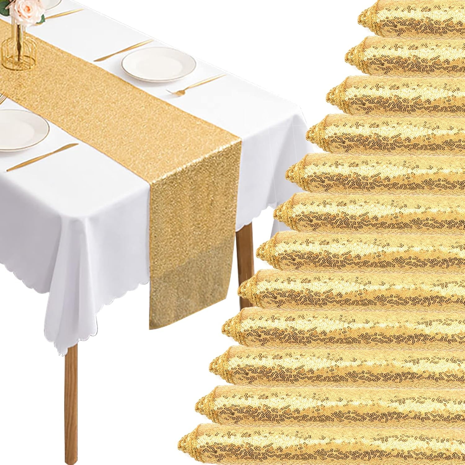 12 Packs 12 X 72 Inch Sequin Table Runner Glitter Dining Table Runner ...