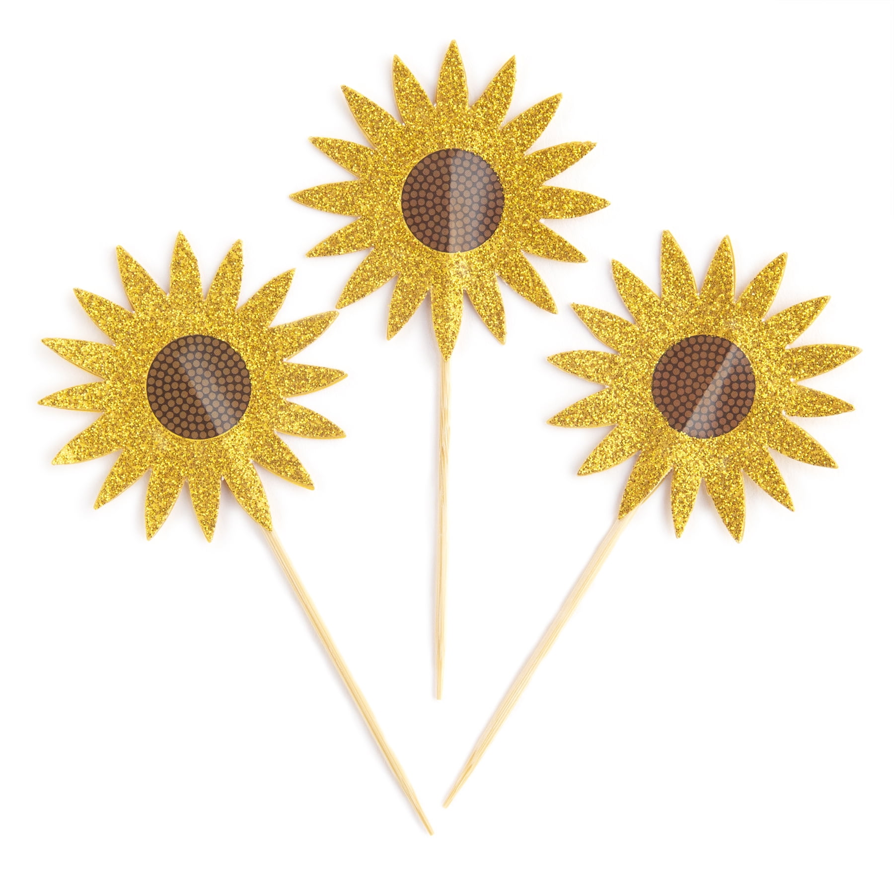12 Packs: 12 ct. (144 total) Glittery Sunflower Treat Toppers by ...
