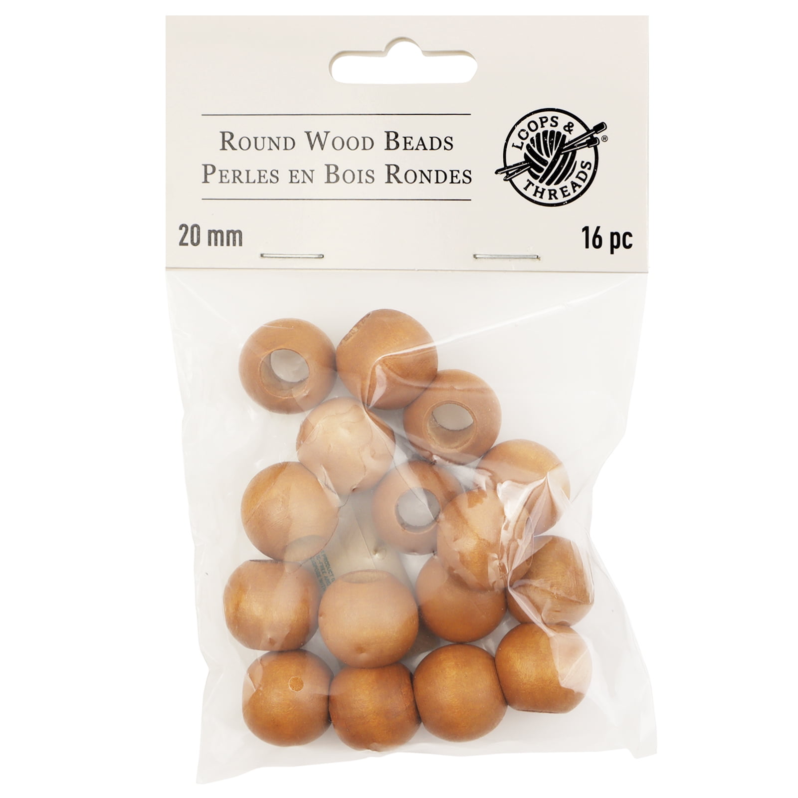12 Packs: 16 ct. (192 total) Maple Round Wood Beads - 20mm by Loops ...
