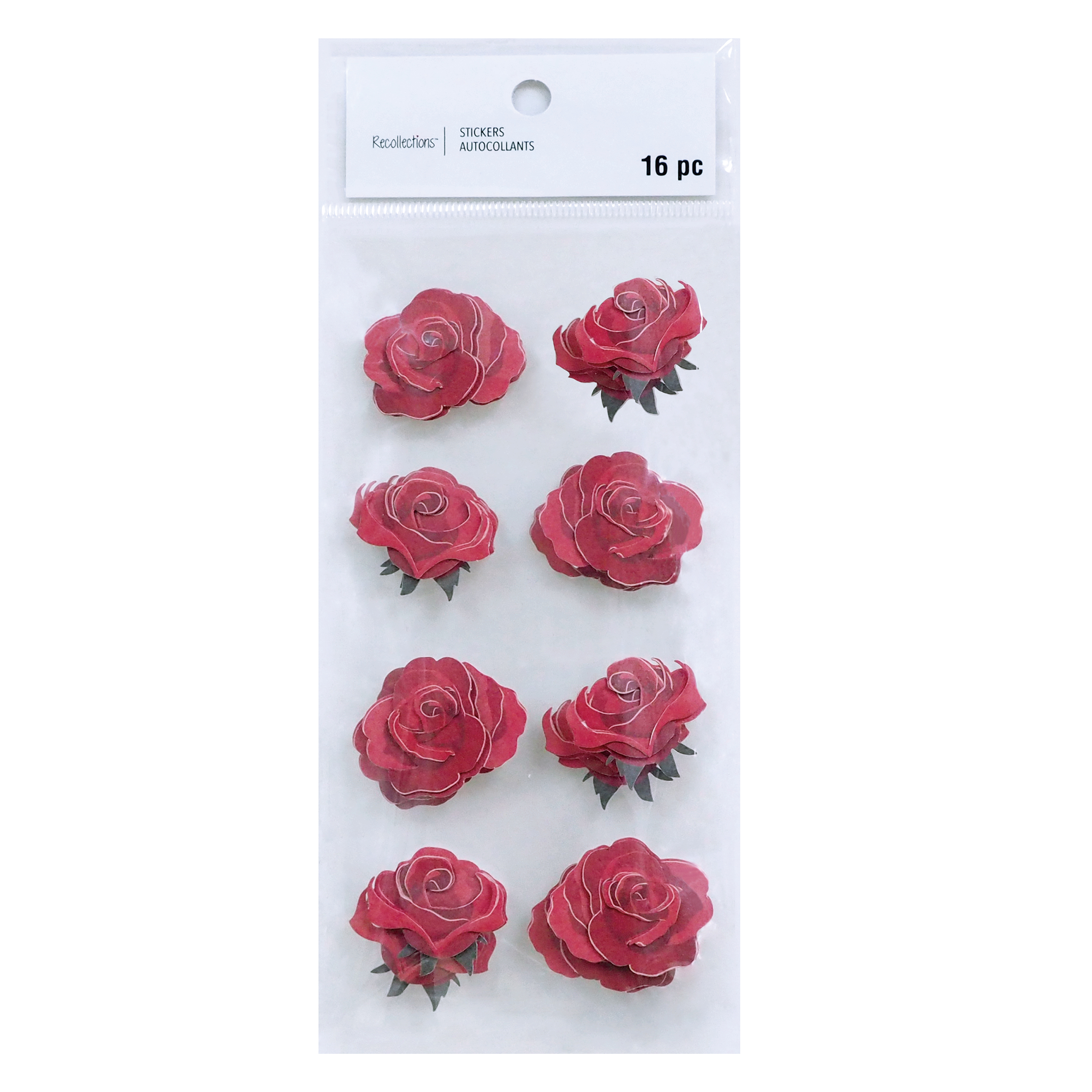 12 Packs: 16 ct. (192 total) Red Roses Floral Dimensional Stickers by ...