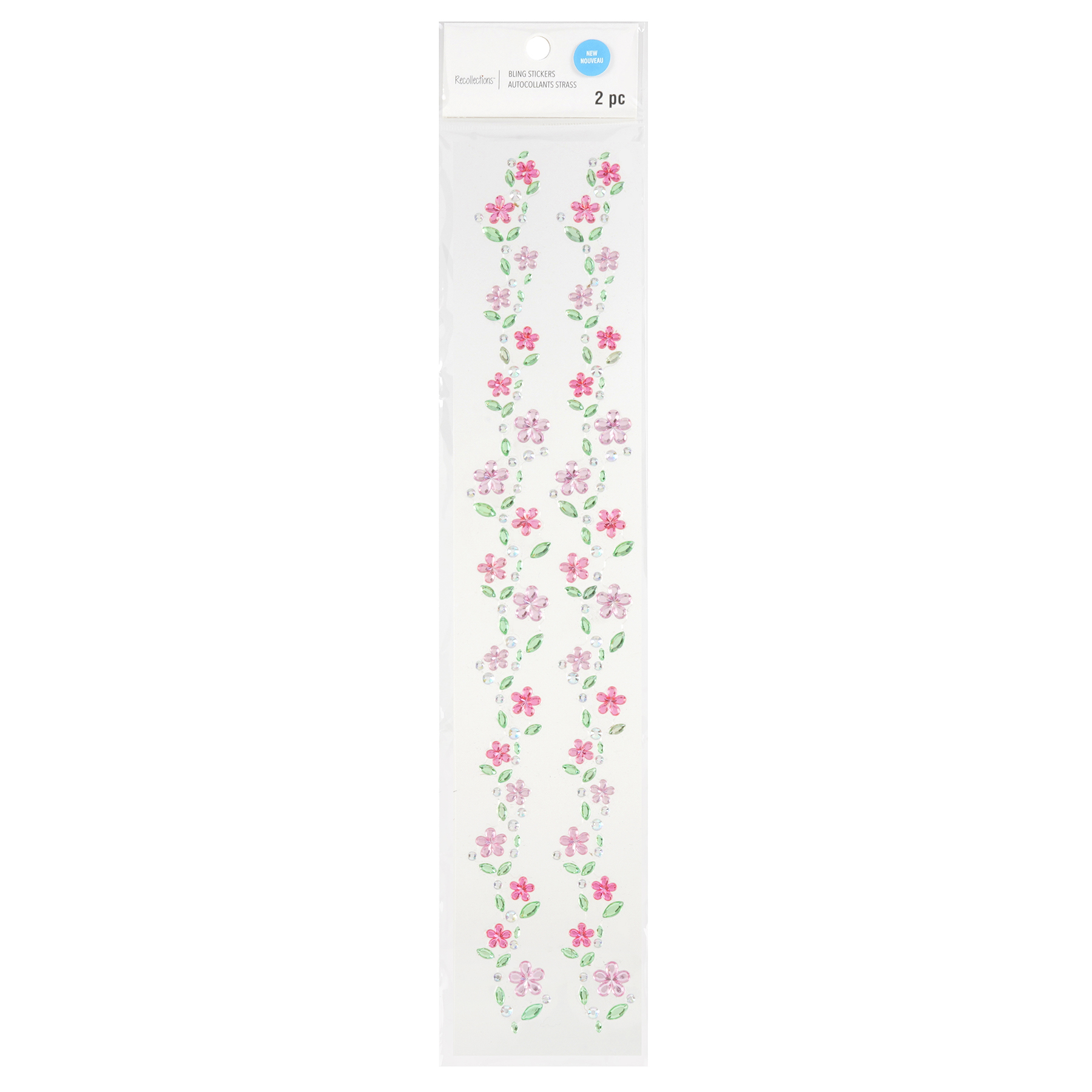 12 Packs: 2 ct. (24 total) Flowers Strip Bling Stickers by ...