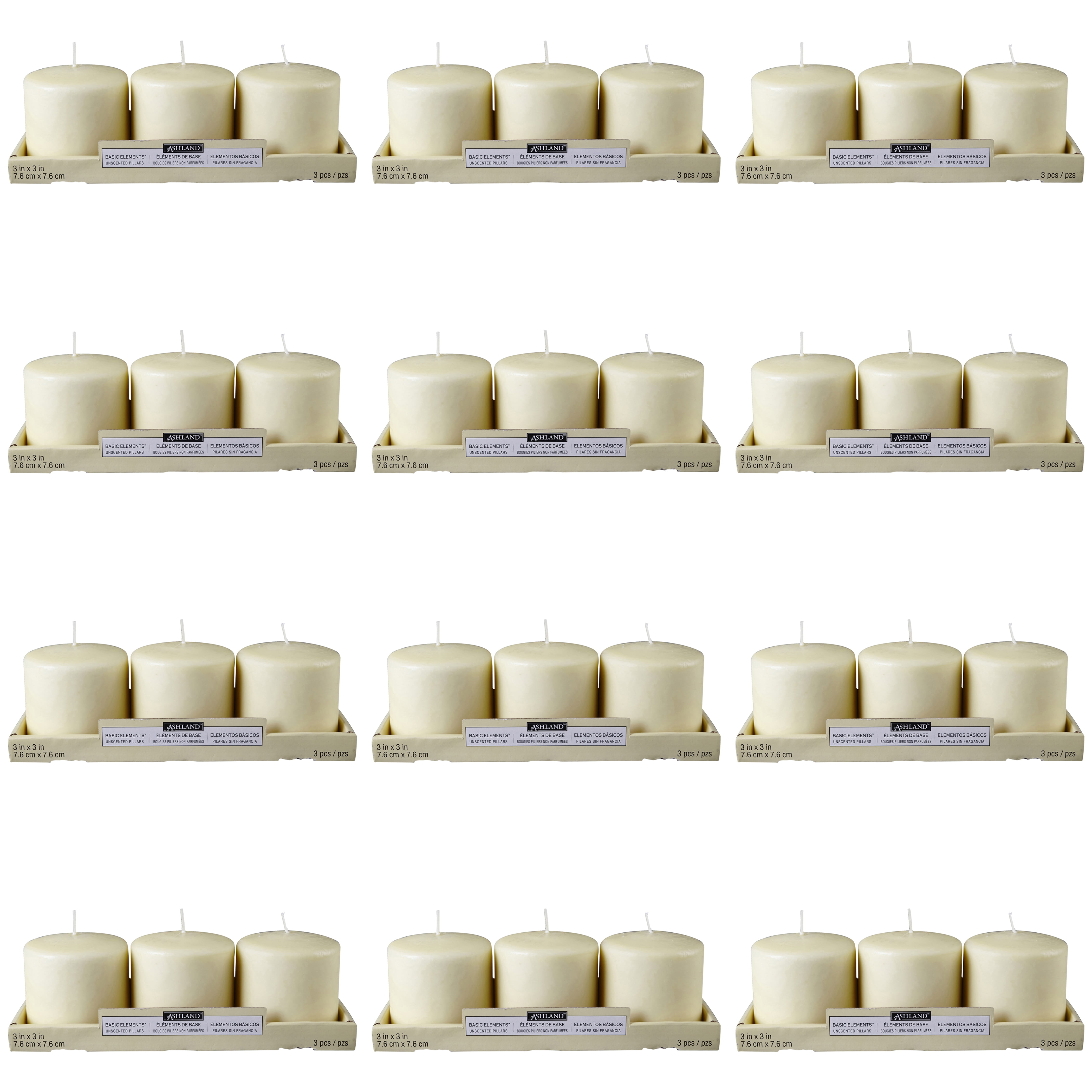 12 Packs: 3 ct. (36 total) Basic Elements™ 3" x 3" Ivory Pillar Candles ...