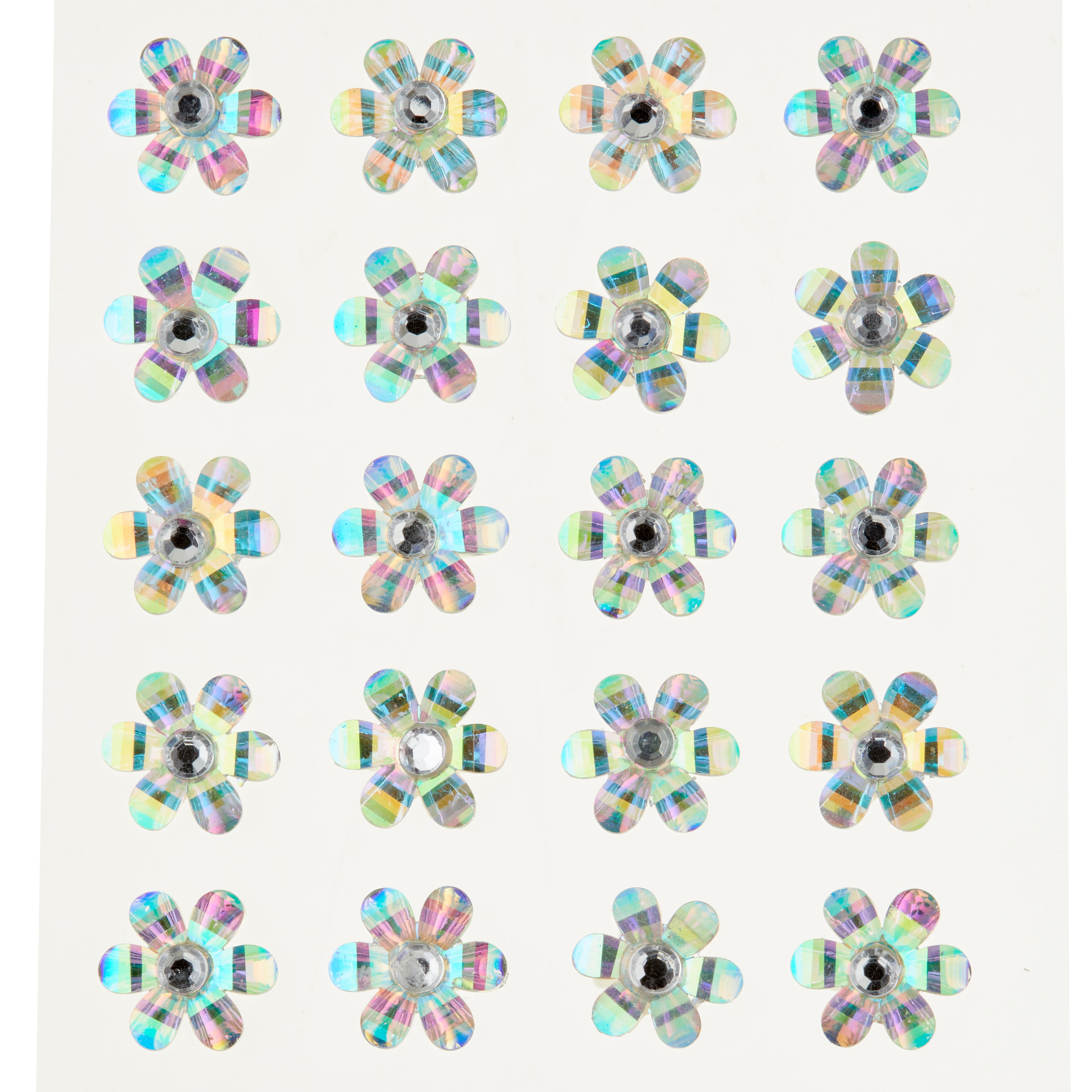 12 Packs: 20 ct. (240 total) Clear Iridescent Bling Flower Stickers by ...