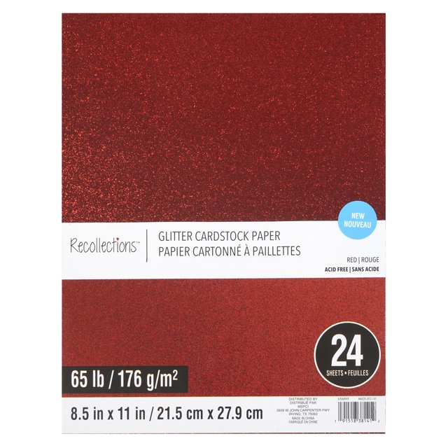 12 Packs: 24 ct. (288 total) Red Glitter 8.5" x 11" Cardstock Paper by ...