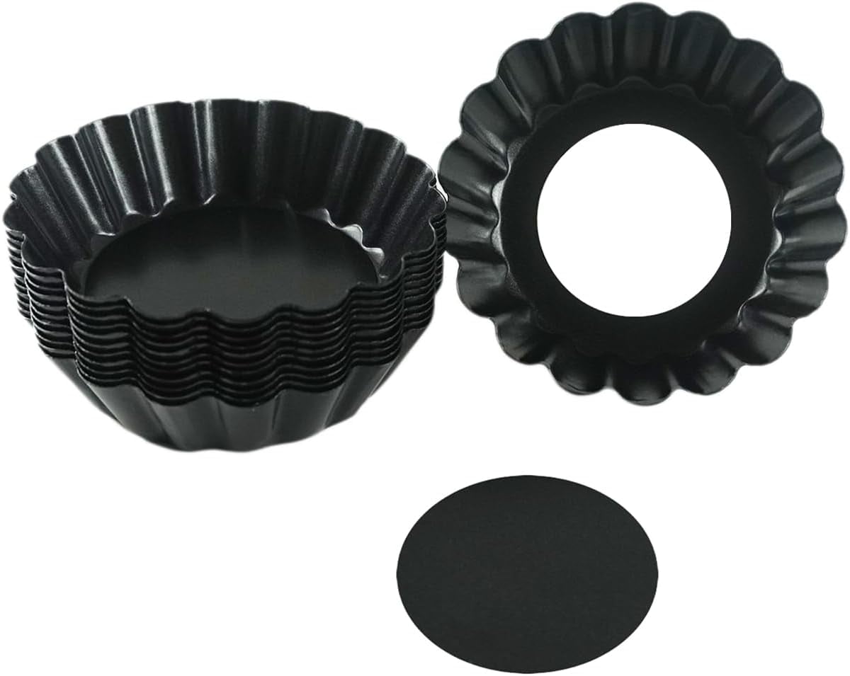 12 Packs 3 Inch Egg Tart Pans Mini Egg Tart Molds With Removable Bottom Non Stick Carbon Steel
