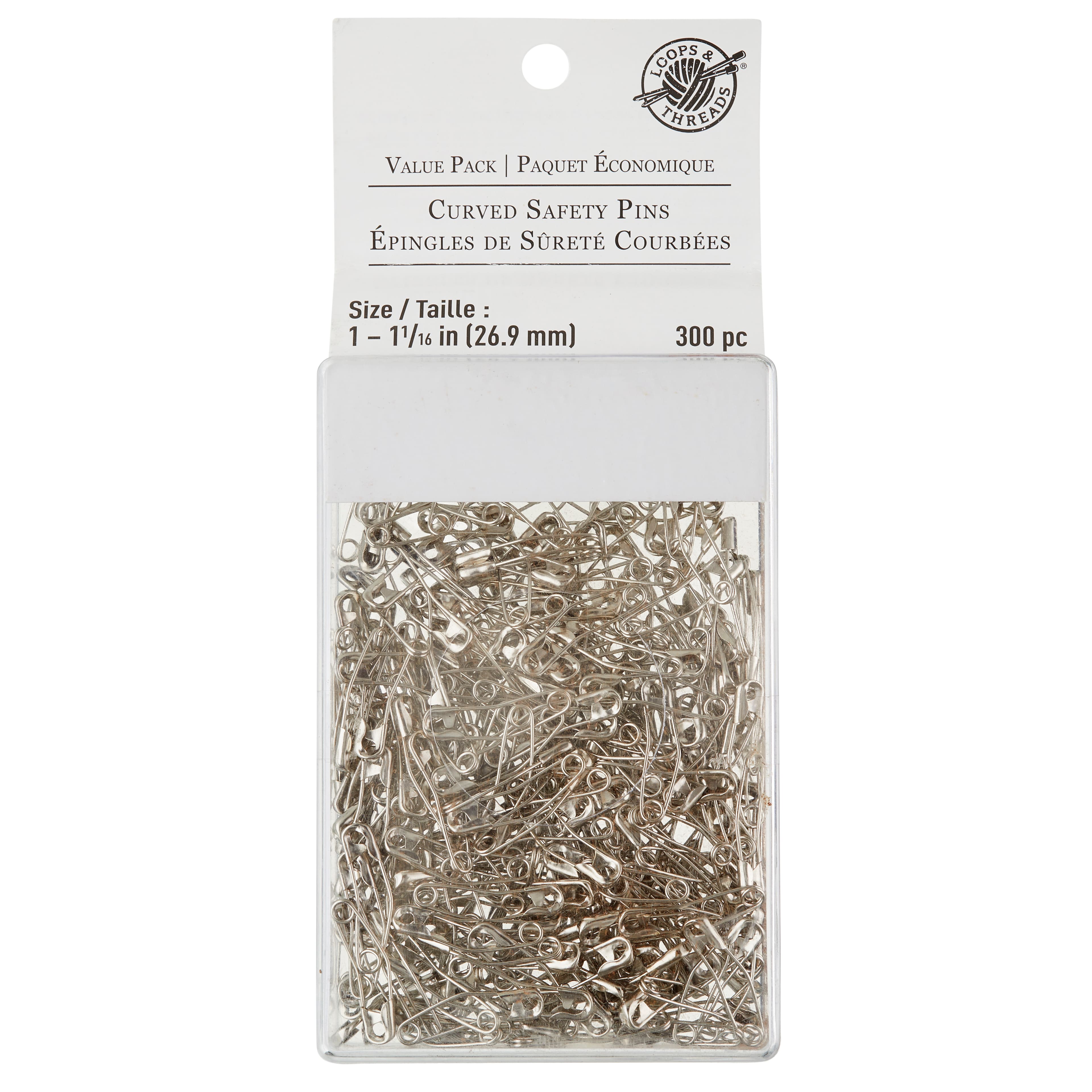 12 Packs: 300 ct. (3,600 total) 1 1/16" Curved Safety Pins by Loops ...