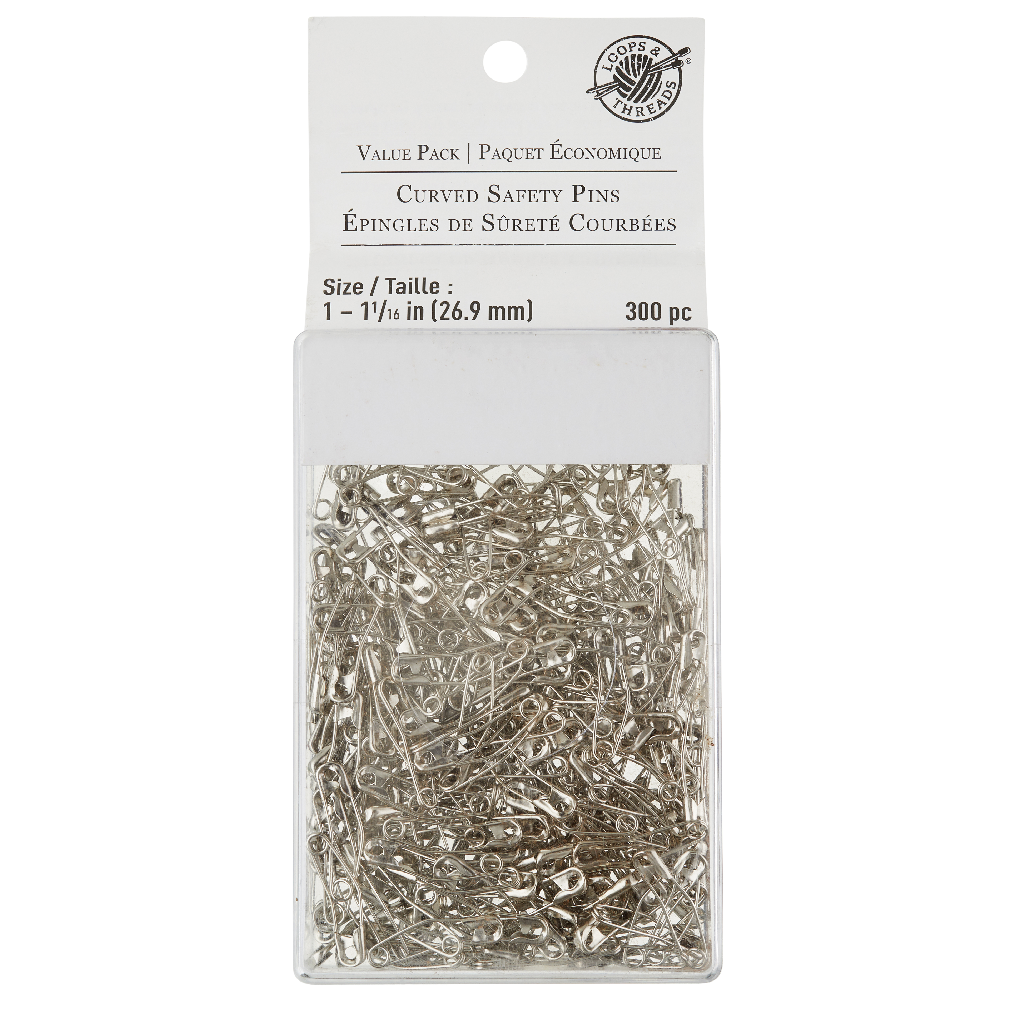 12 Packs: 300 ct. (3,600 total) 1 1/16" Curved Safety Pins by Loops ...