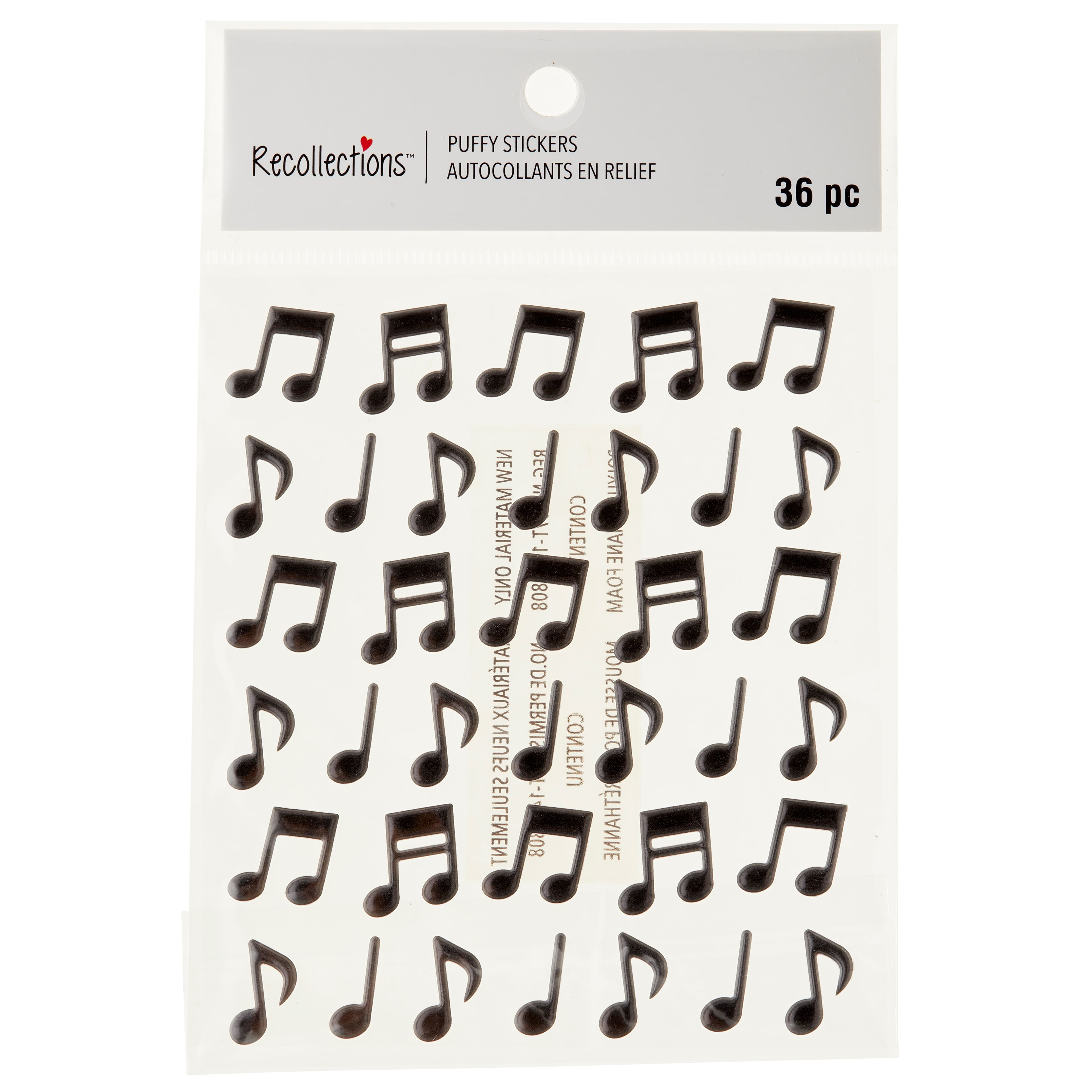 12 Packs: 36 ct. (432 total) Puffy Music Note Stickers by Recollections ...