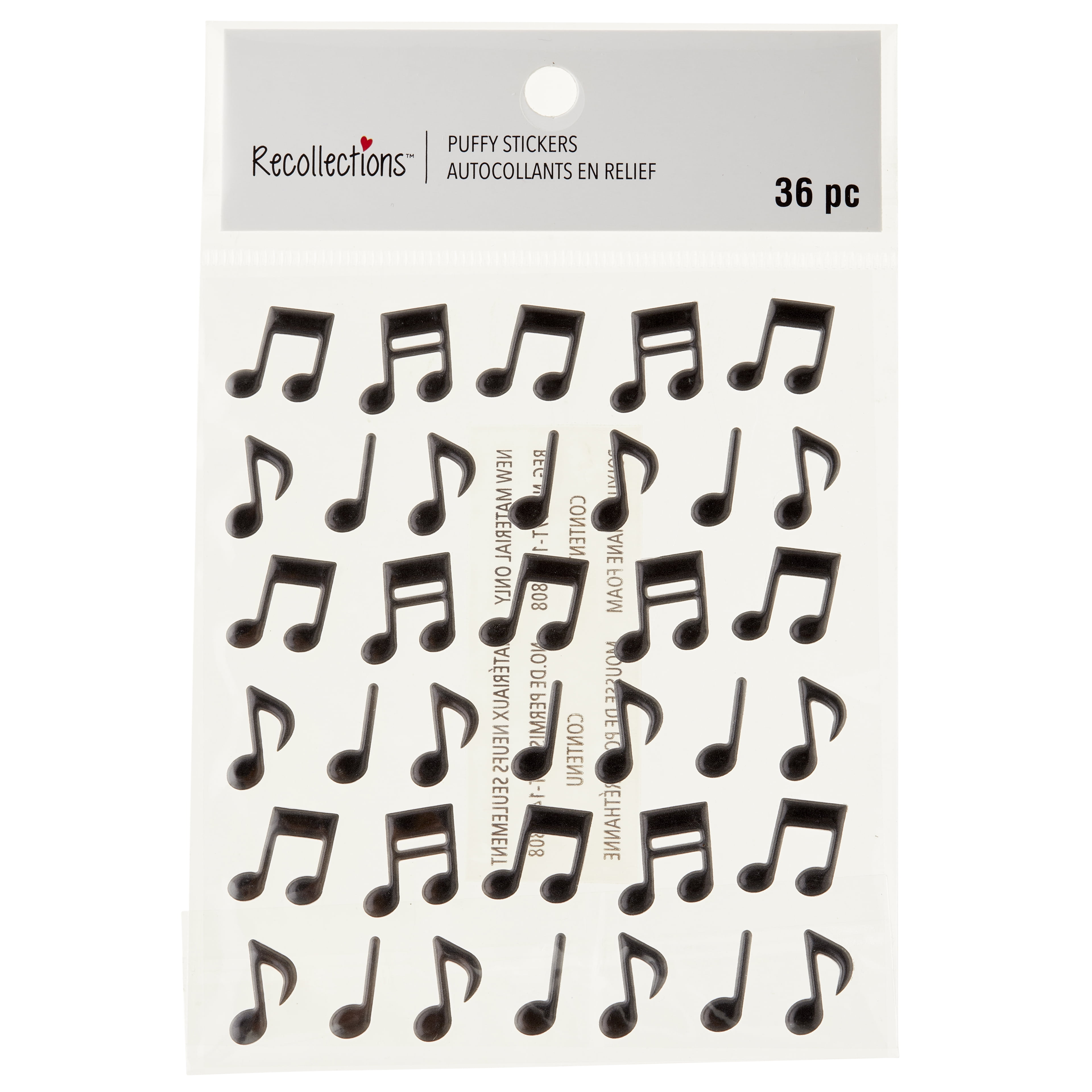 12 Packs: 36 ct. (432 total) Puffy Music Note Stickers by Recollections ...