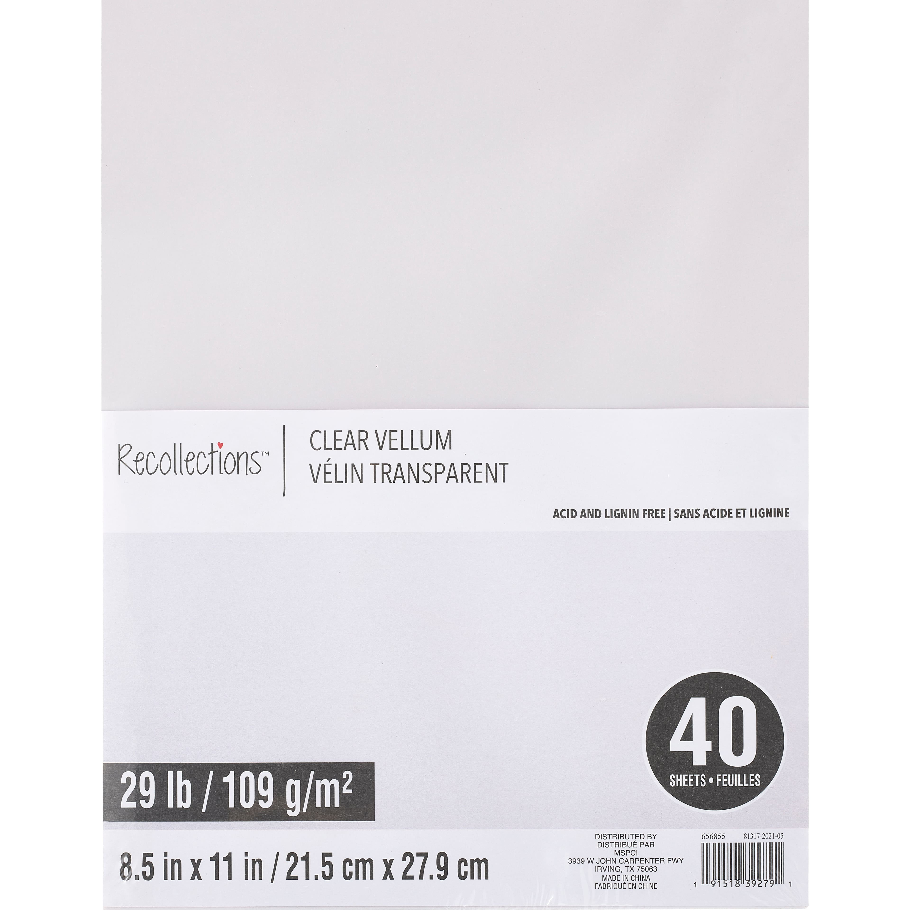 12 Packs: 40 ct. (480 total) Clear 8.5" x 11" Vellum Paper by ...