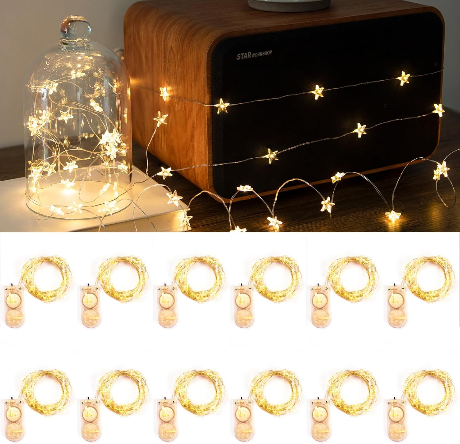 12 Packs 6.6ft 20 LEDs Star Fairy Lights Battery Operated,Mini String ...