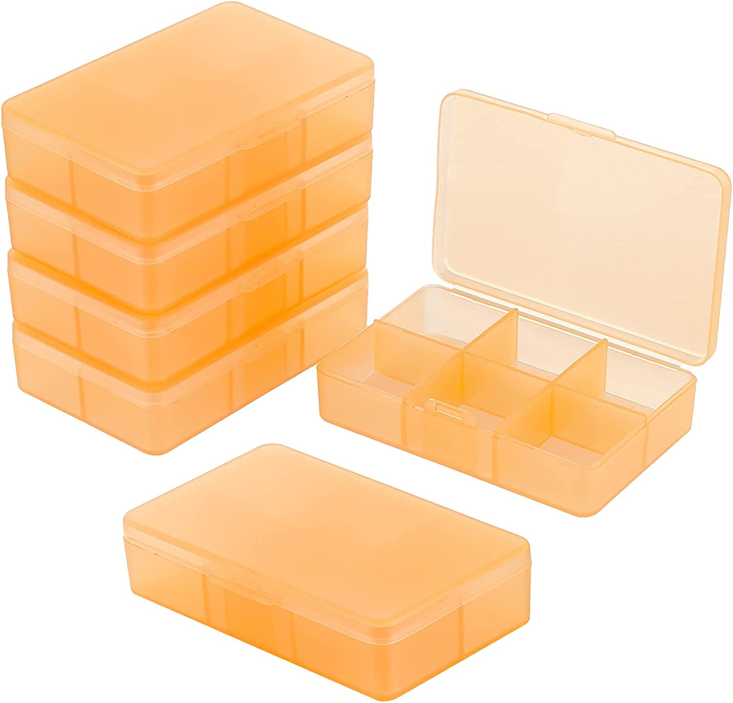 12 Packs 6 Compartment Plastic Storage Box, Orange Clear Beads Storage ...
