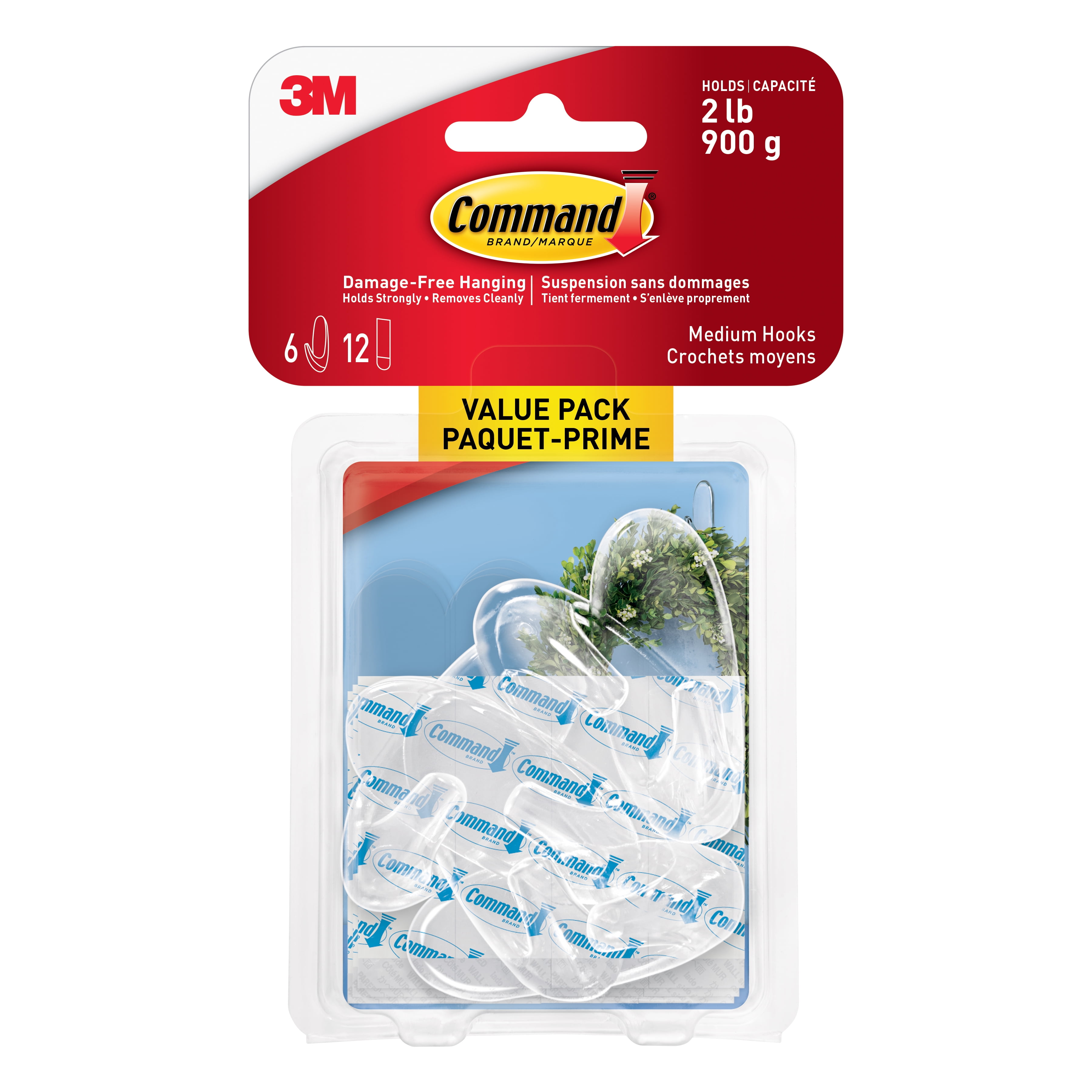 3M Command Medium Clear Hooks, 12 Packs: 6 ct. (72 total) - Walmart.com