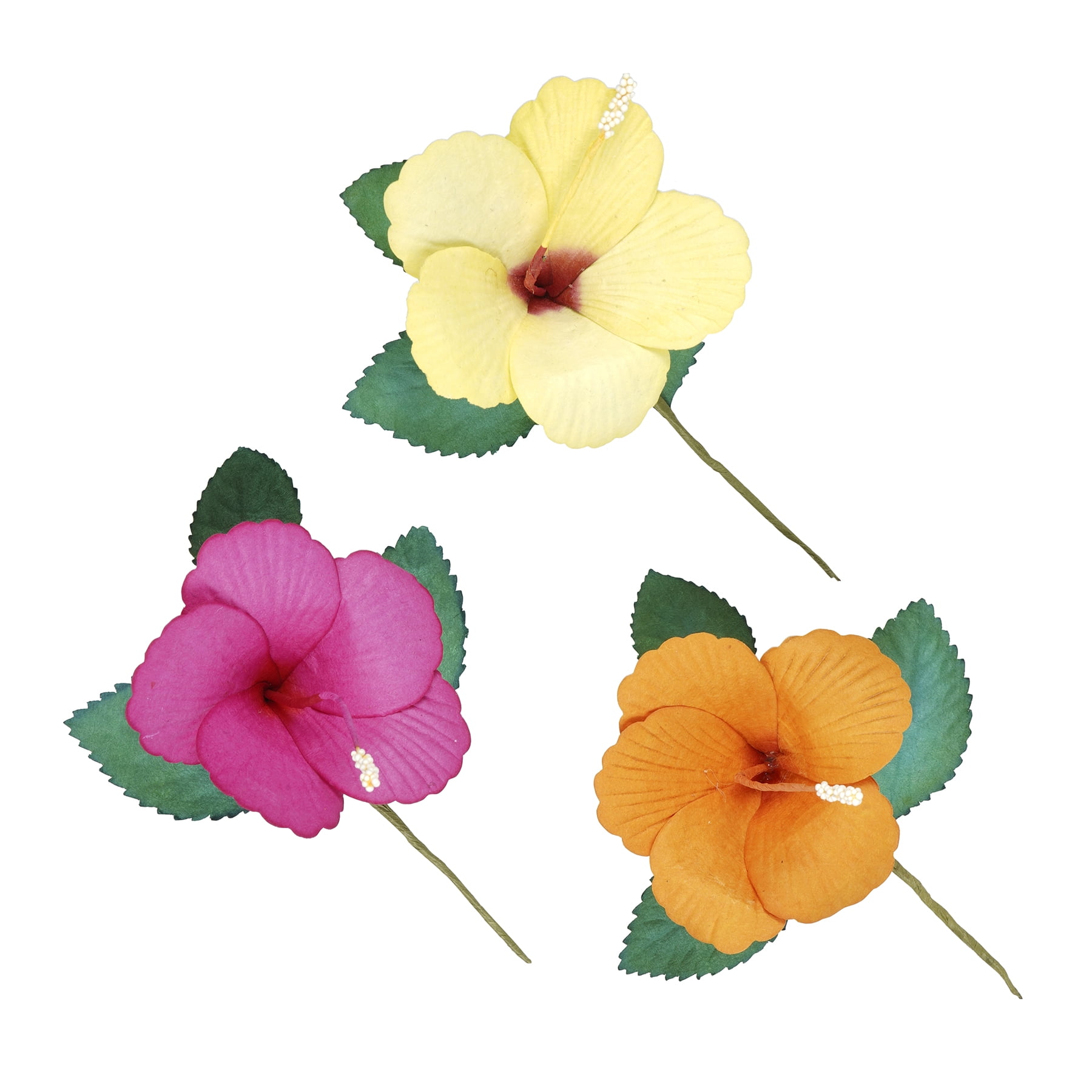 12 Packs: 6 ct. (72 total) Yellow - Pink & Orange Hibiscus Paper Flowers by Recollections ...