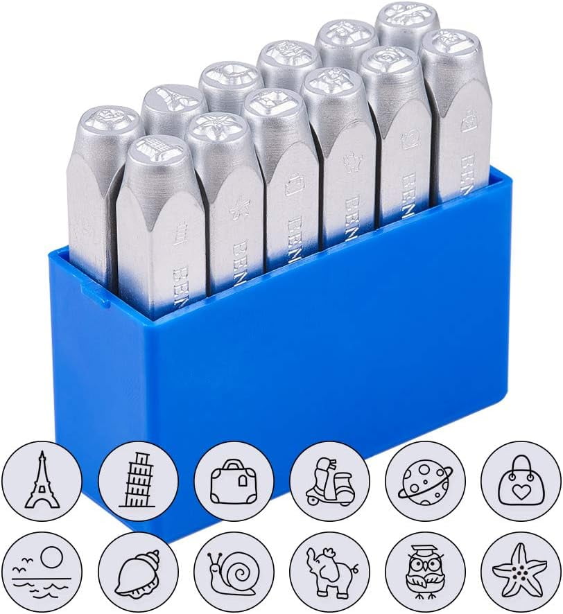 12 Packs (6mm 1/4") Vacation Theme Electroplated Design Metal Stamp ...