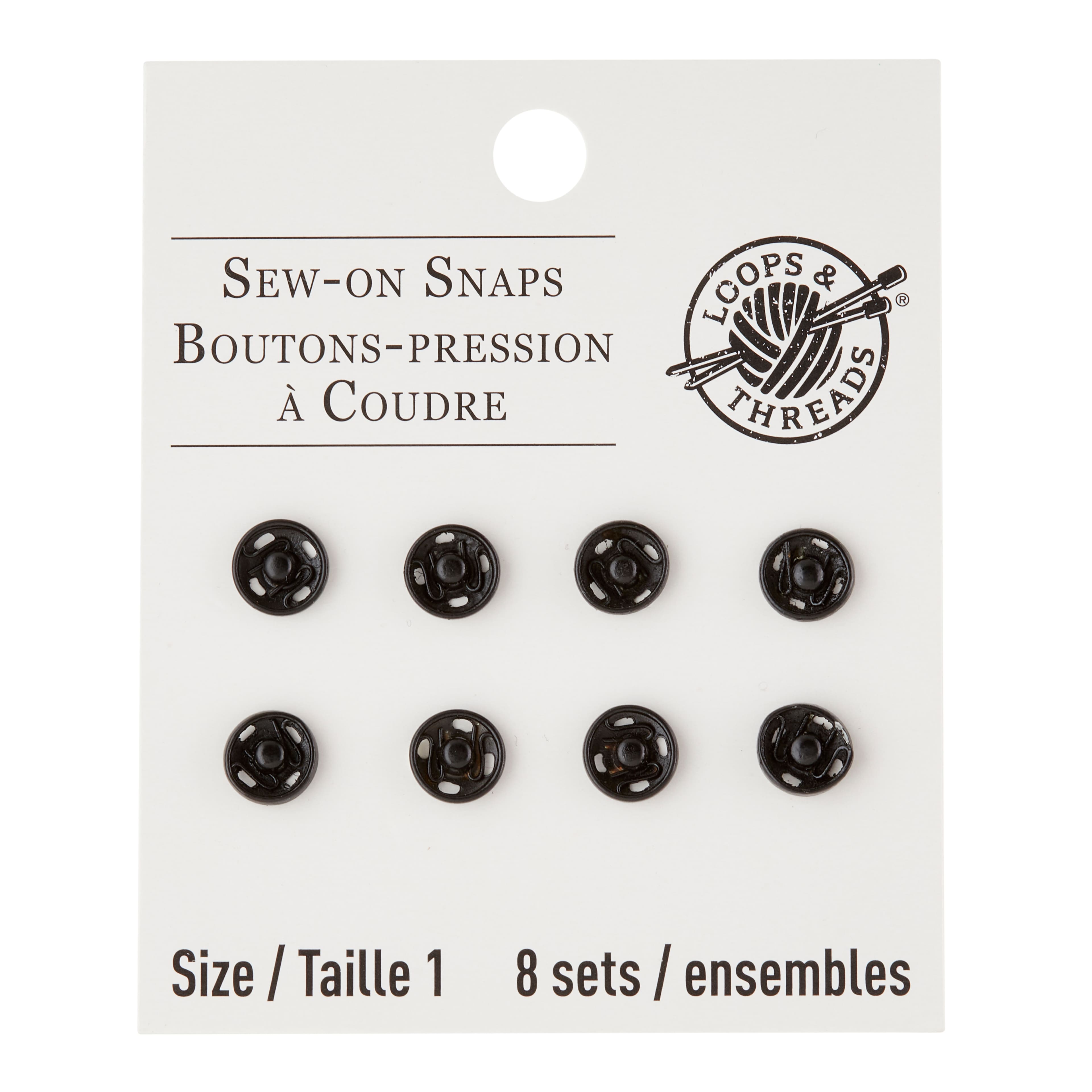 12 Packs: 8 ct. (96 total) Black Sew-On Snaps by Loops & Threads ...