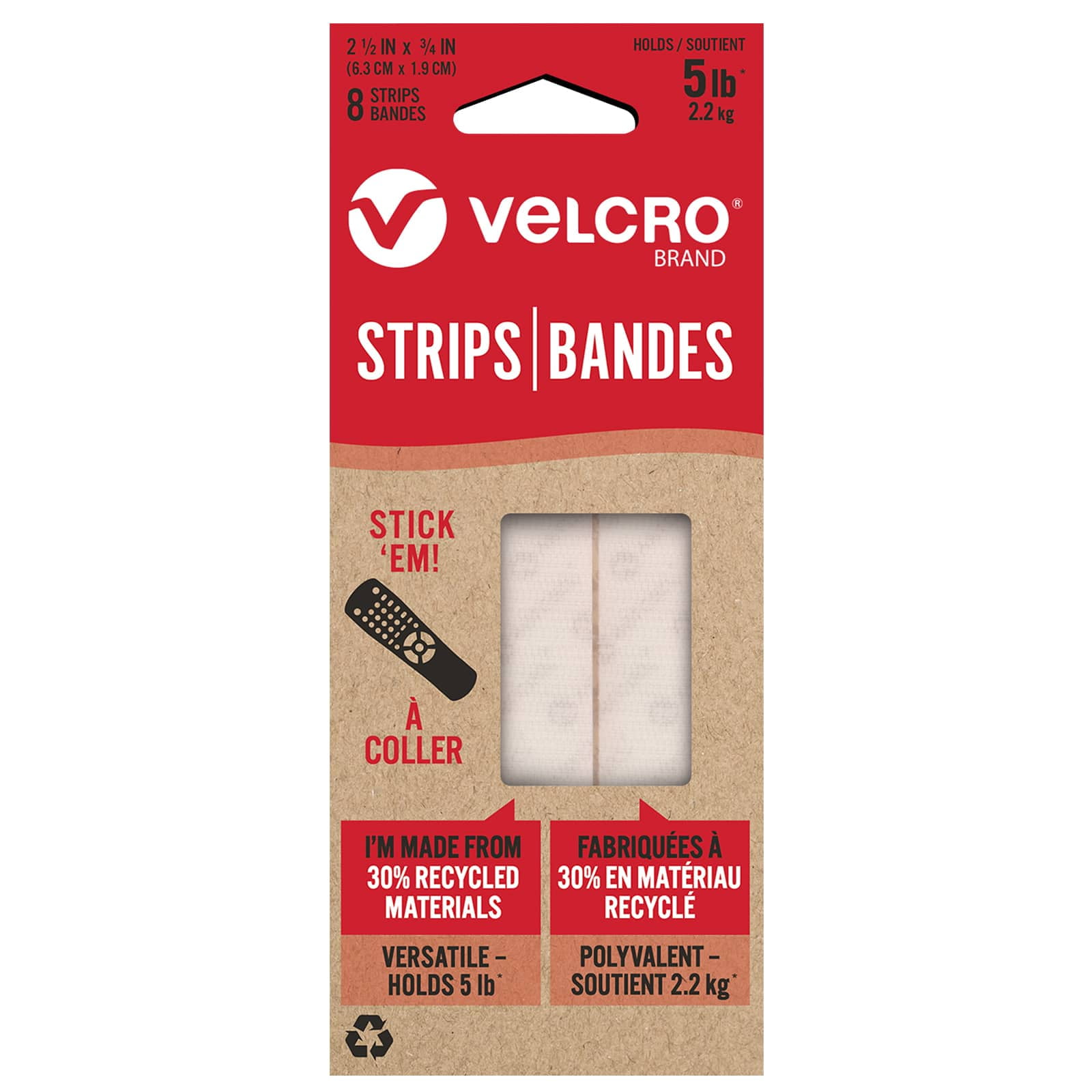12 Packs: 8 ct. (96 total) VELCRO® Brand Recycled Strips - Walmart.com