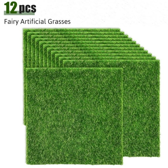 12 Packs Artificial Grass Square Mat 6 x 6 Inch Fake Grass Turf Patch ...
