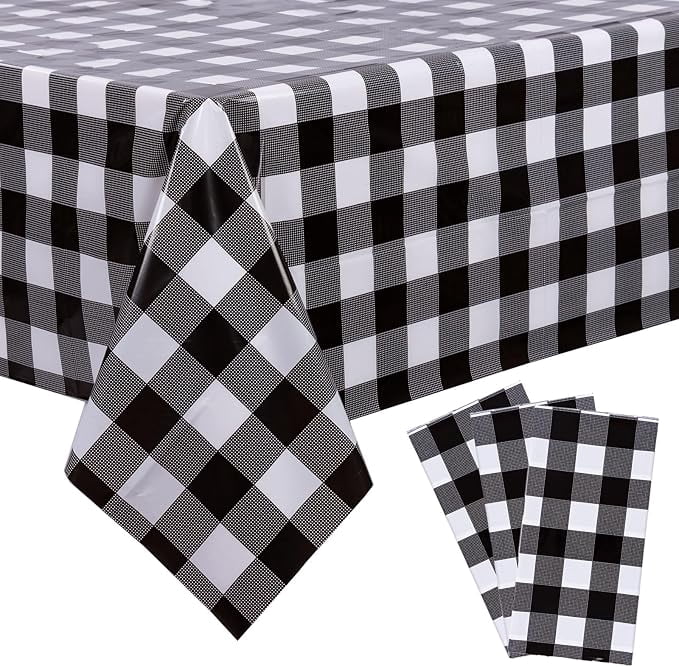 12 Packs Black Gingham Tablecloths 54 x 108 inch Black and White ...