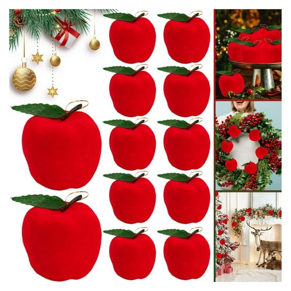 12 Packs Christmas Ornament Xmas Tree Fake Red Hanging Decorations ...