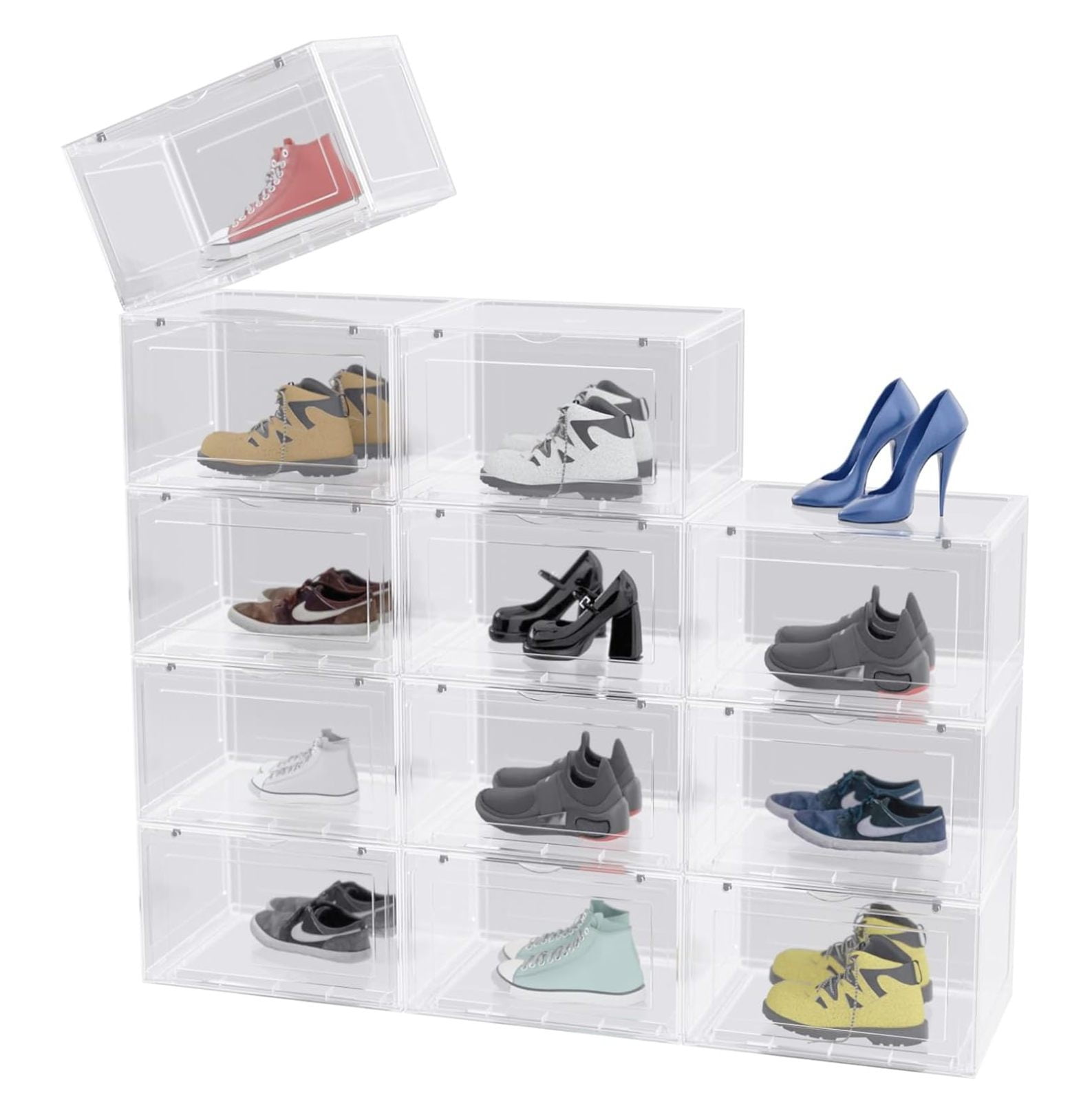 12 Packs Clear Shoe Boxes, Stackable Sneaker Storage Boxes, Plastic ...