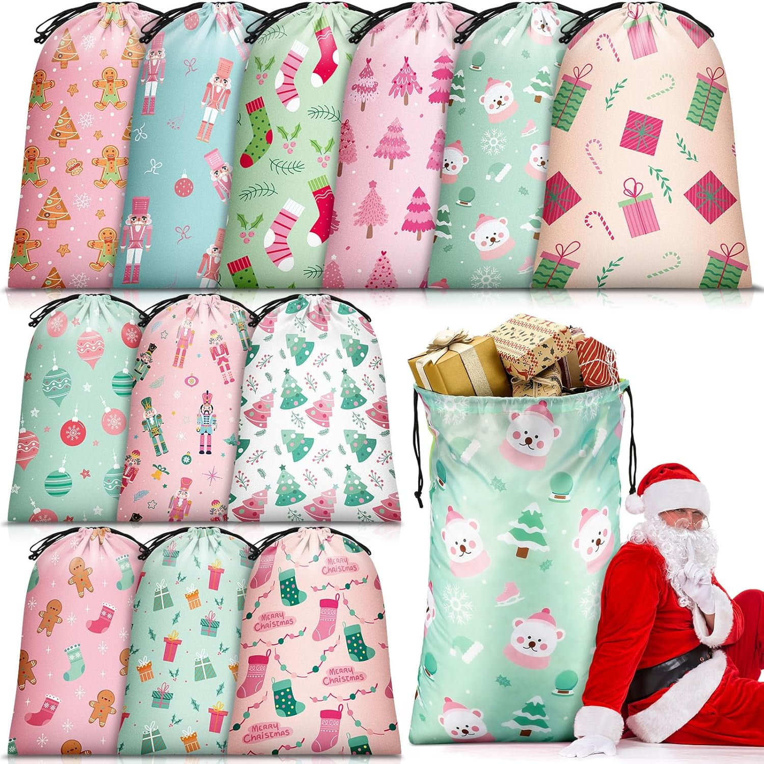 12 Packs Extra Large Christmas Gift Bags Bulk Cute Giant Xmas ...
