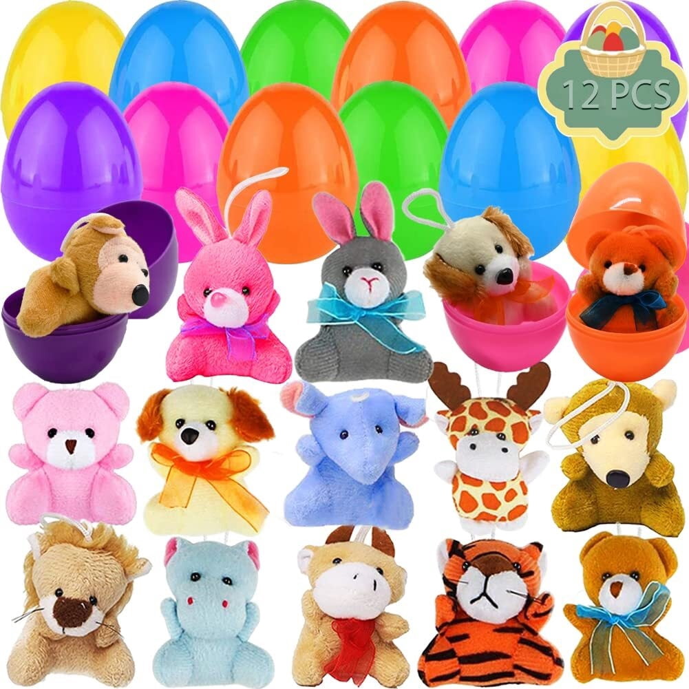 12 Packs Filled Easter Eggs with Mini Plush Animal Toys, Cute Stuffed ...