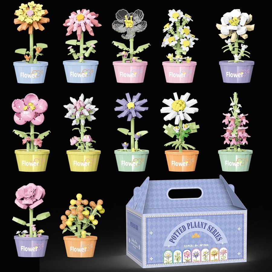 12 Packs Flower Bouquet Building Blocks with Valentines Gift Cards for ...